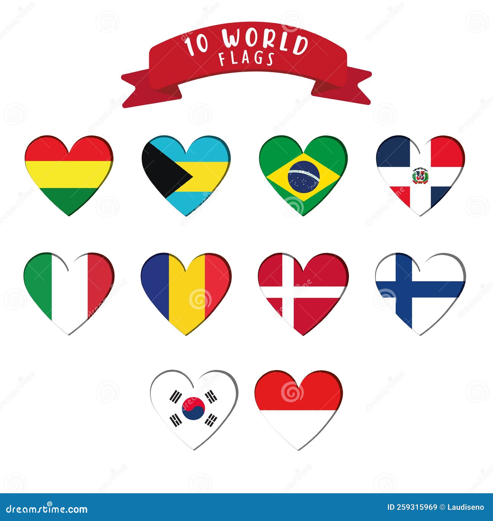 Set of Heart Shapes with Different Flags Vector Stock Vector ...