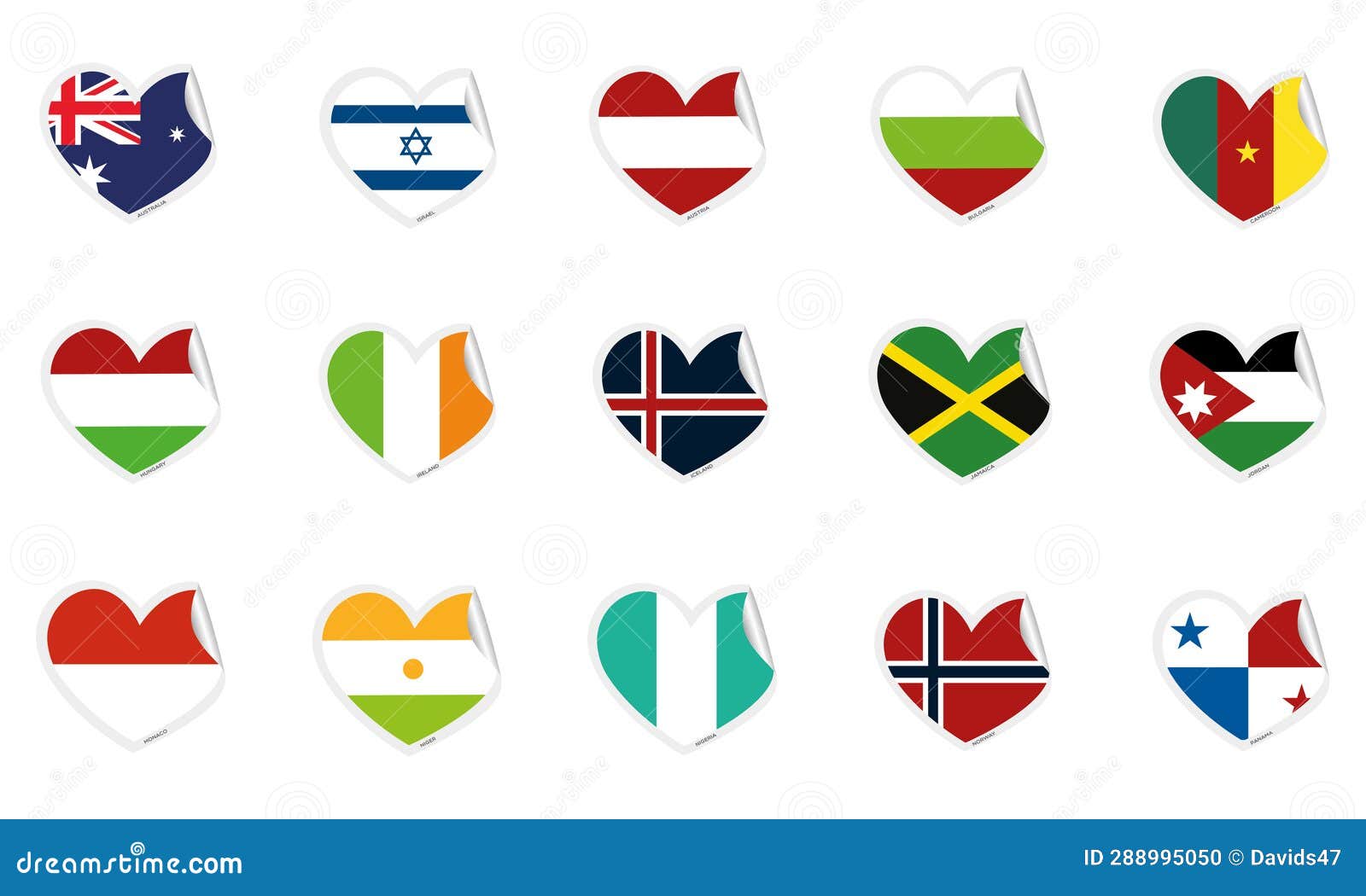 Set of Heart Shapes with Different Flags Vector Stock Vector ...