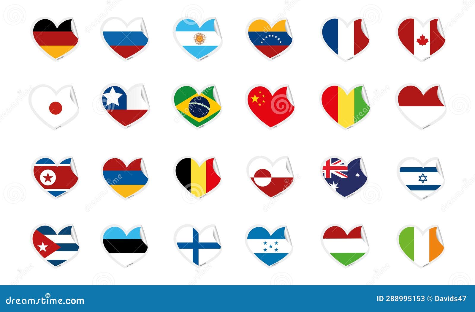 Set of Heart Shapes with Different Flags Vector Stock Vector ...