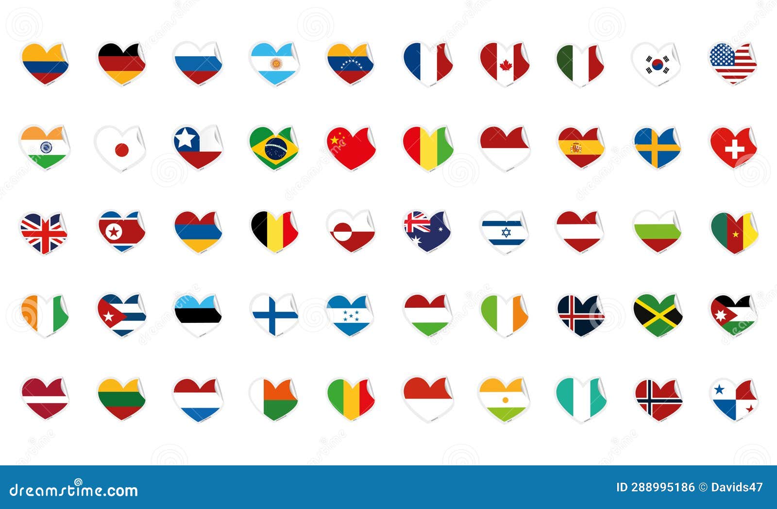 Set of Heart Shapes with Different Flags Vector Stock Vector ...