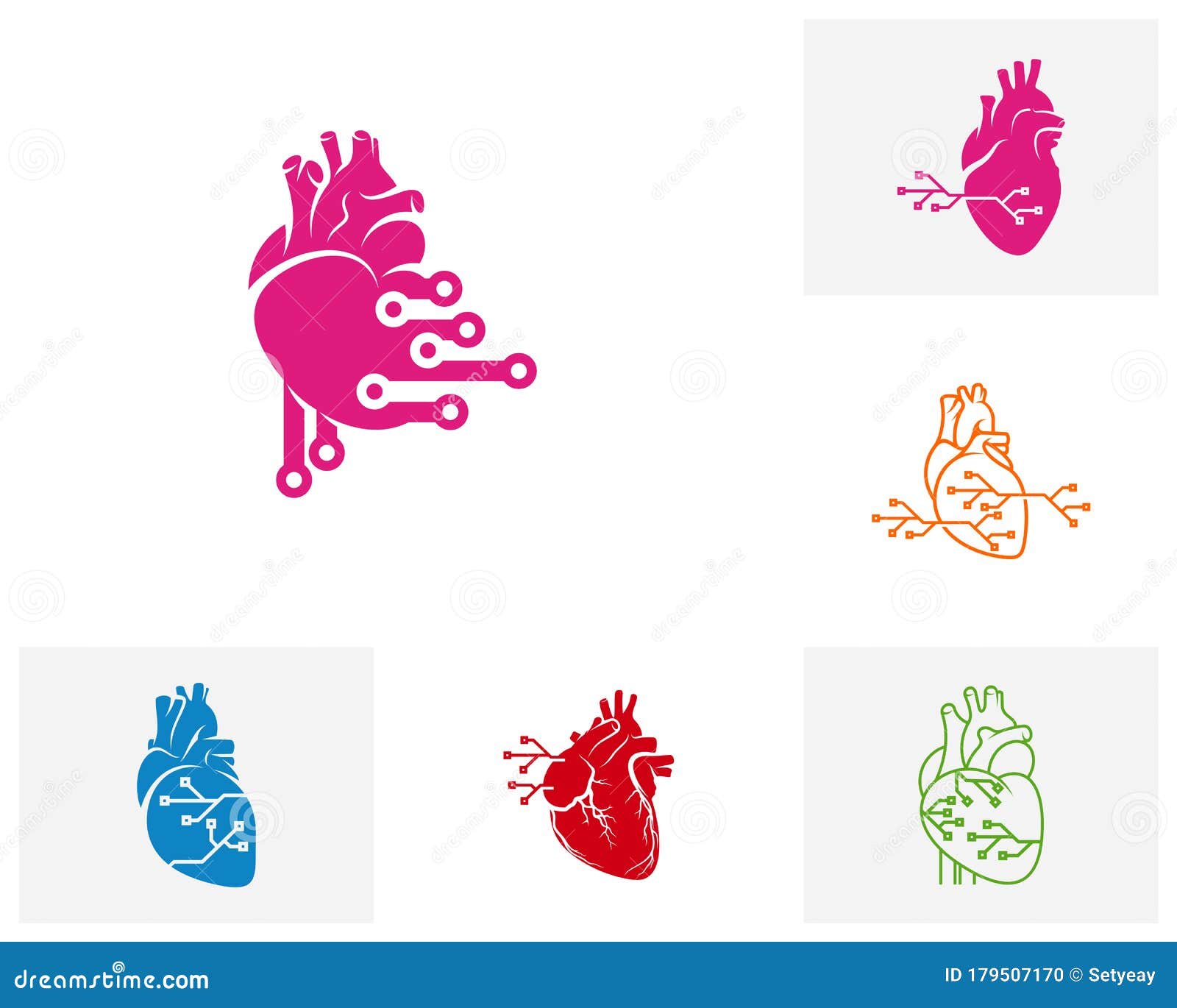 Set of Heart Tech Logo Vector Template, Creative Human Heart Logo ...