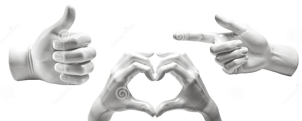 Set of Heart. Three White Hands are Skillfully Forming a Heart Shape ...