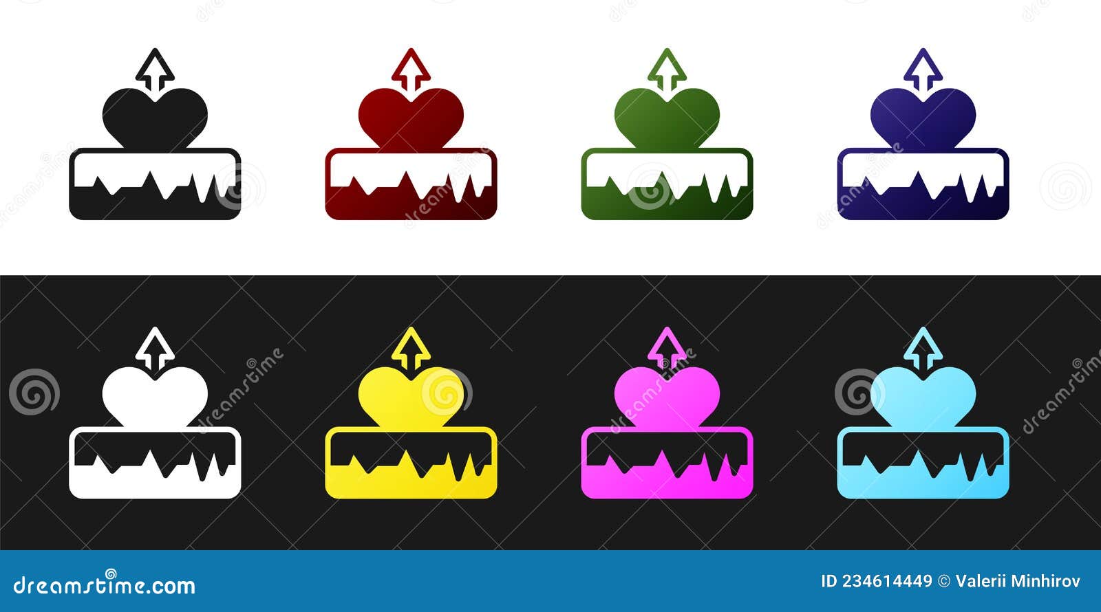 Set Heartbeat Increase Icon Isolated on Black and White Background ...