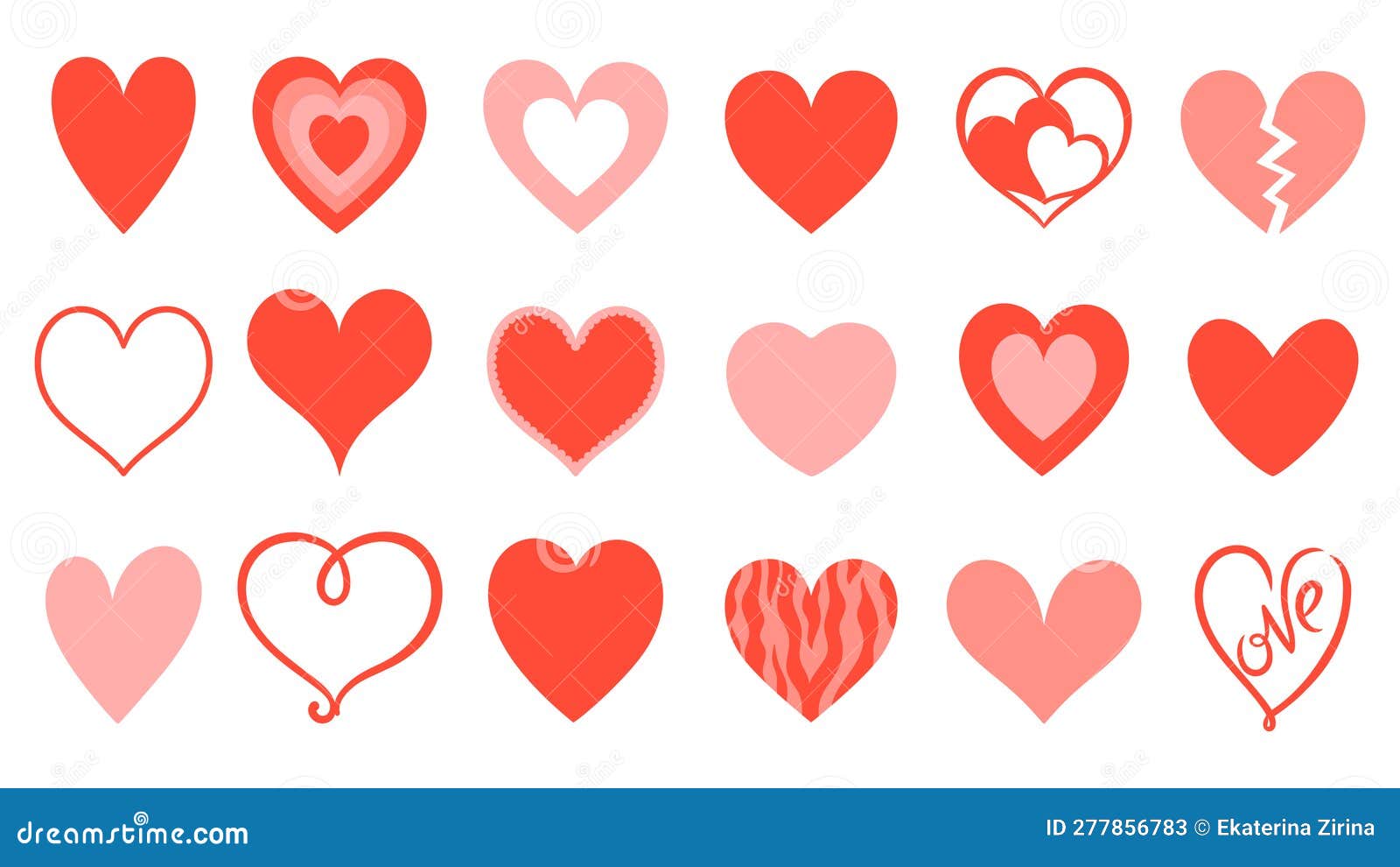 Set of Hearts of Different Shapes Isolated on White Background. Vector ...