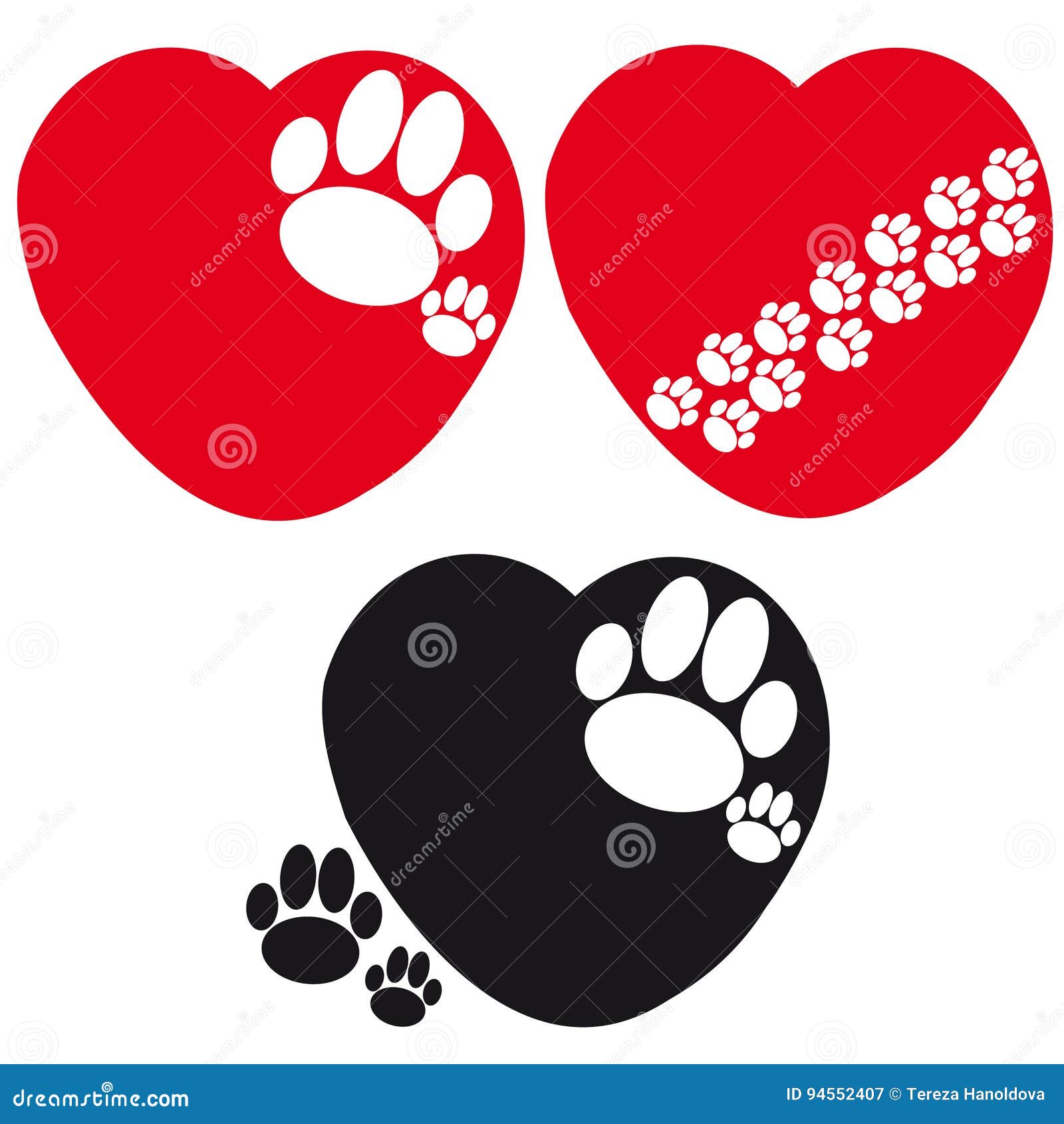 Set of Hearts with Dog Paws on White Background Stock Vector ...