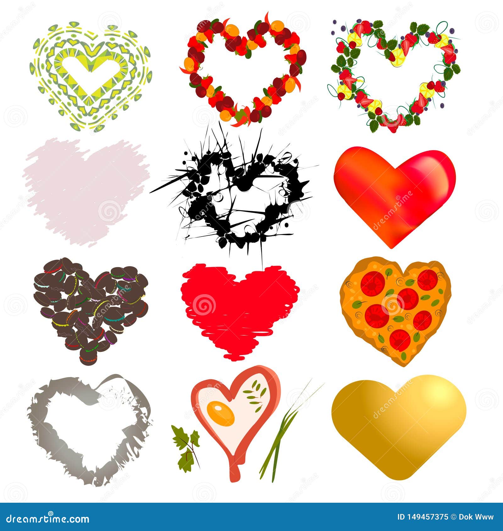 Set of hearts. stock vector. Illustration of heartsndrawn - 149457375