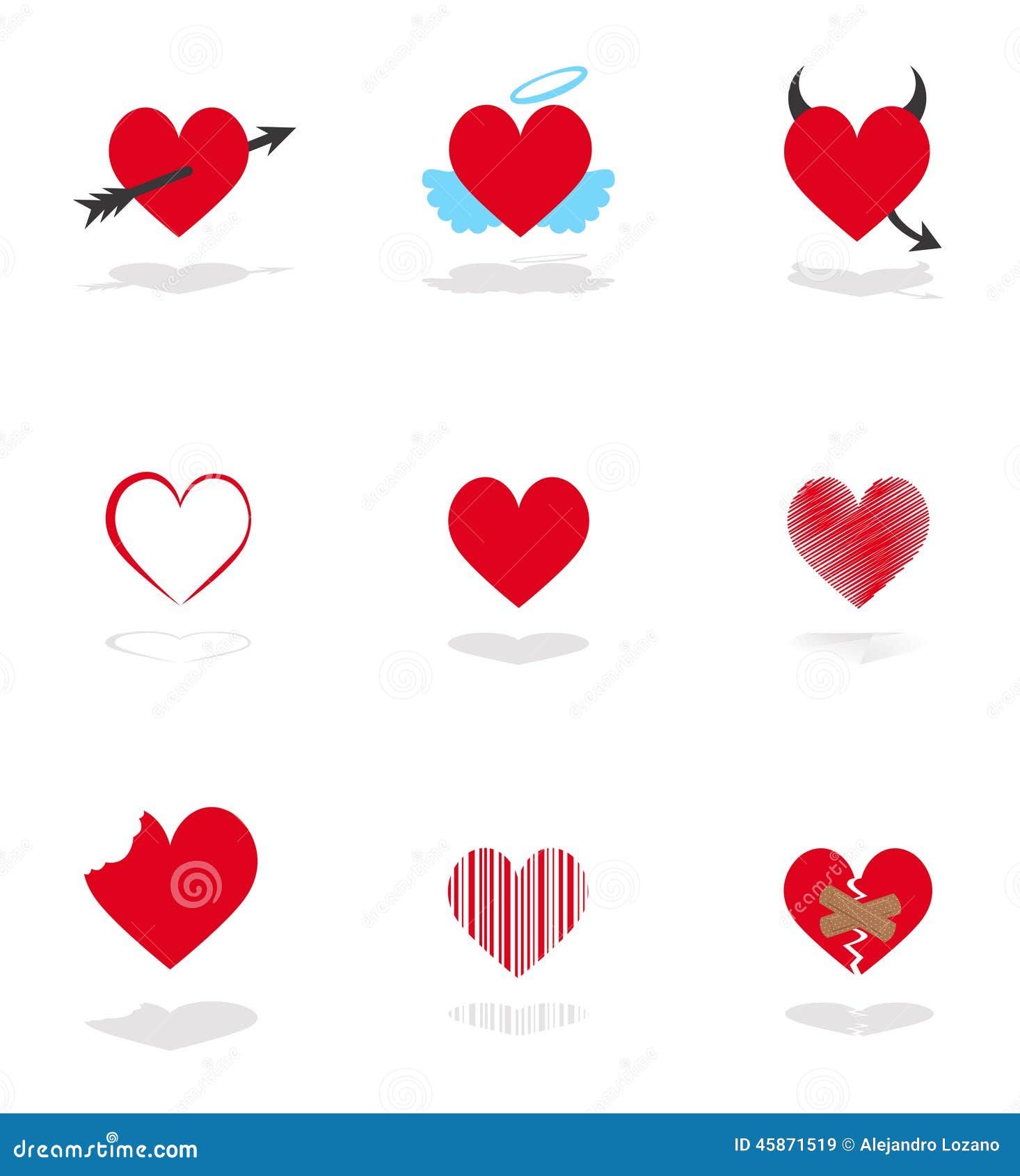 Set 9 hearts icons stock vector. Illustration of icon - 45871519