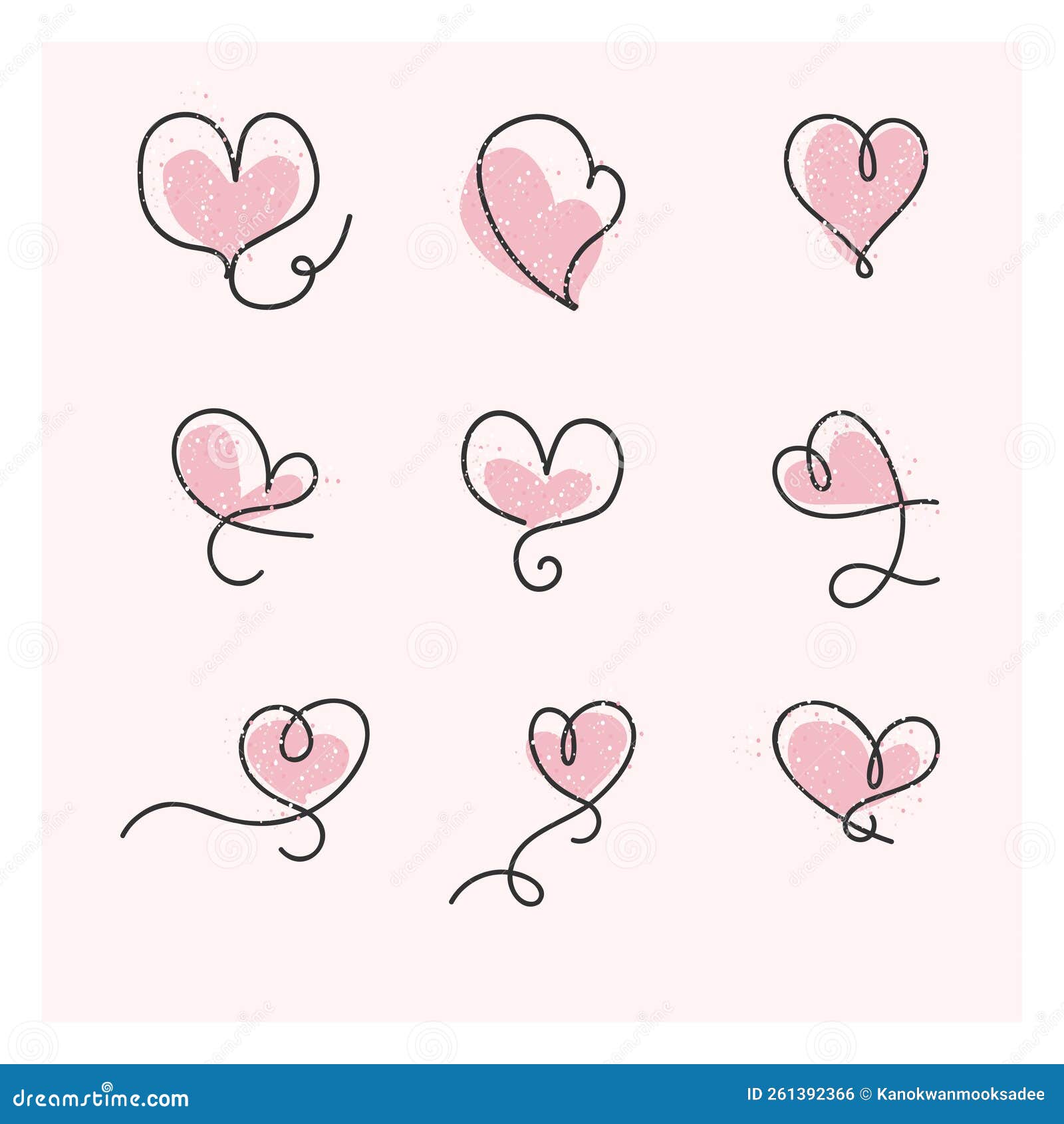 Set of Hearts Line Drawing in Cute Style. Heart Vector Stock Vector ...