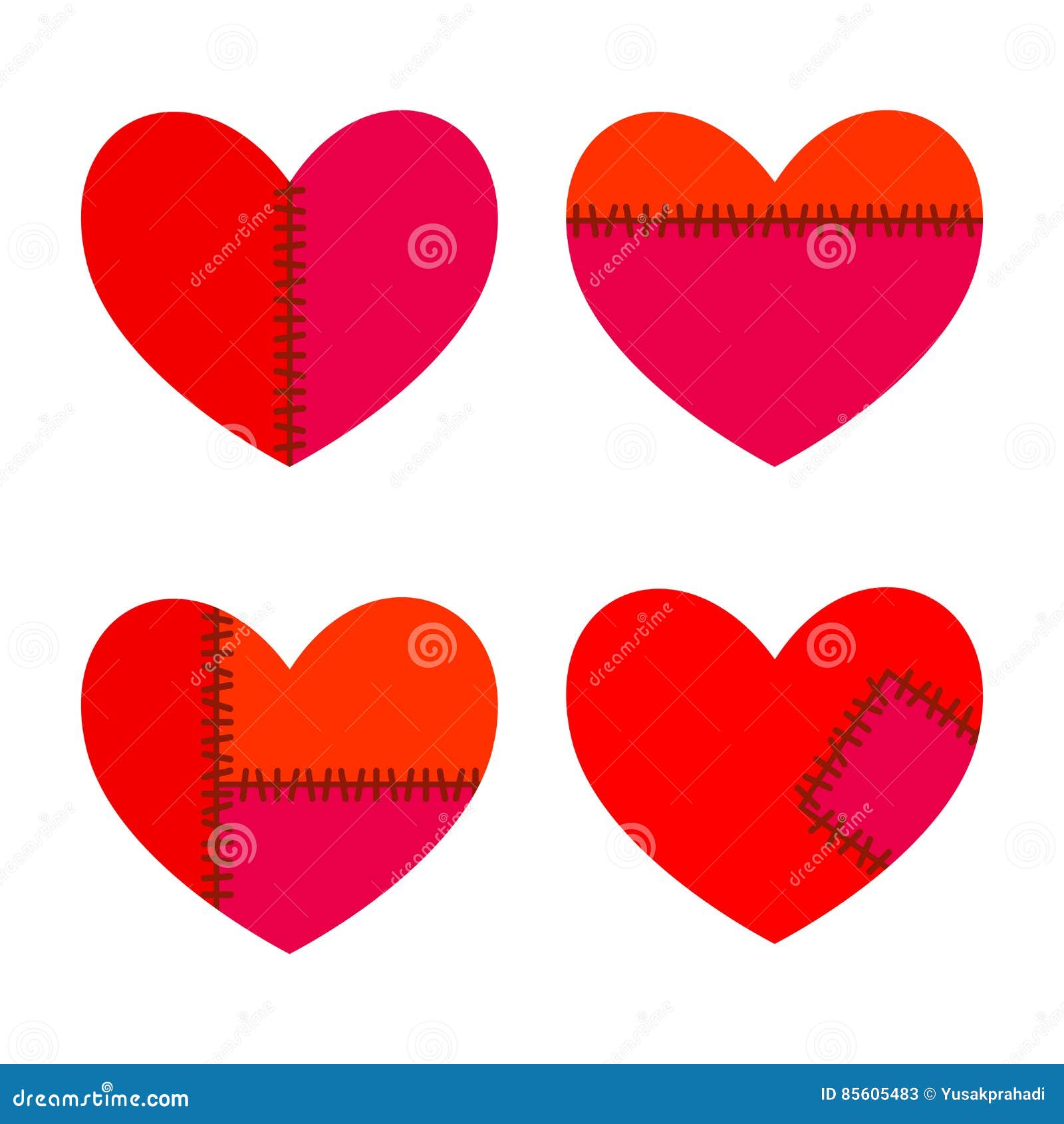 Set of Hearts with Stitches Stock Vector - Illustration of objects ...