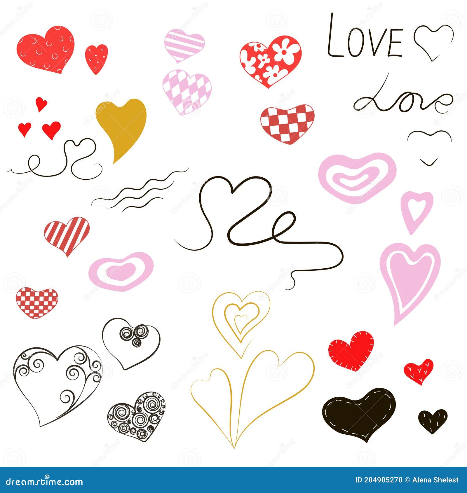 Set of Hearts. Stylized Hearts. Line Art Stock Illustration ...