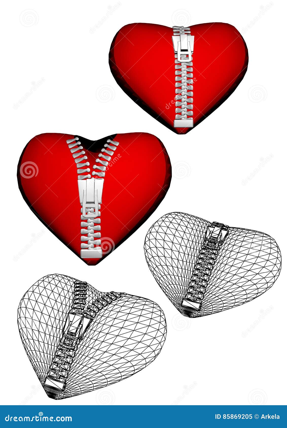 Set of hearts with zipper stock illustration. Illustration of ...