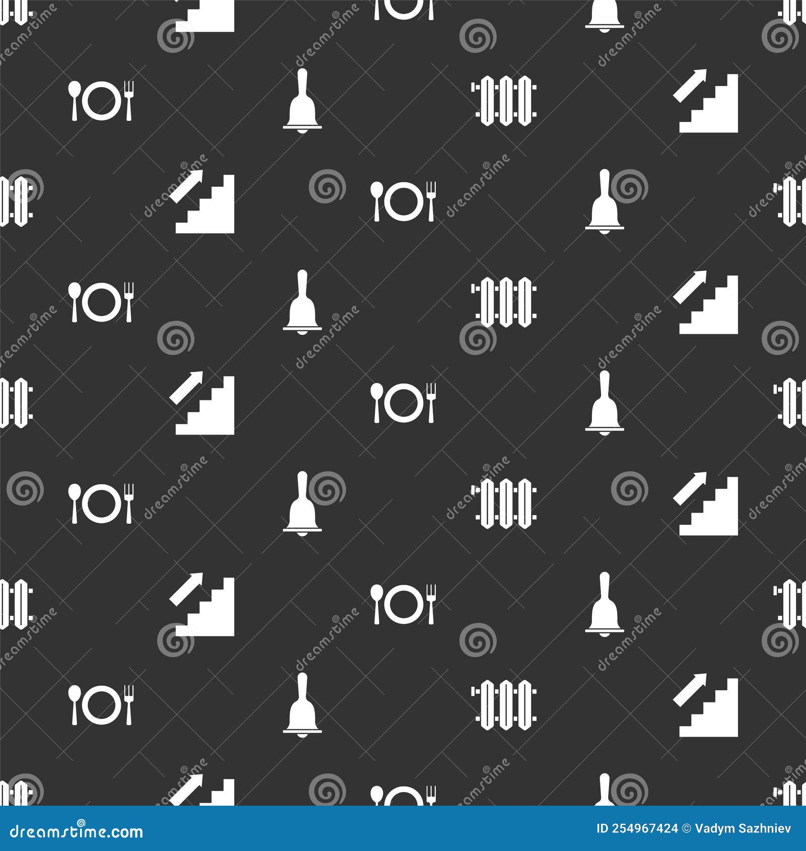 Set Heating Radiator, Stairs Up, Plate, Fork and Knife and Hotel ...