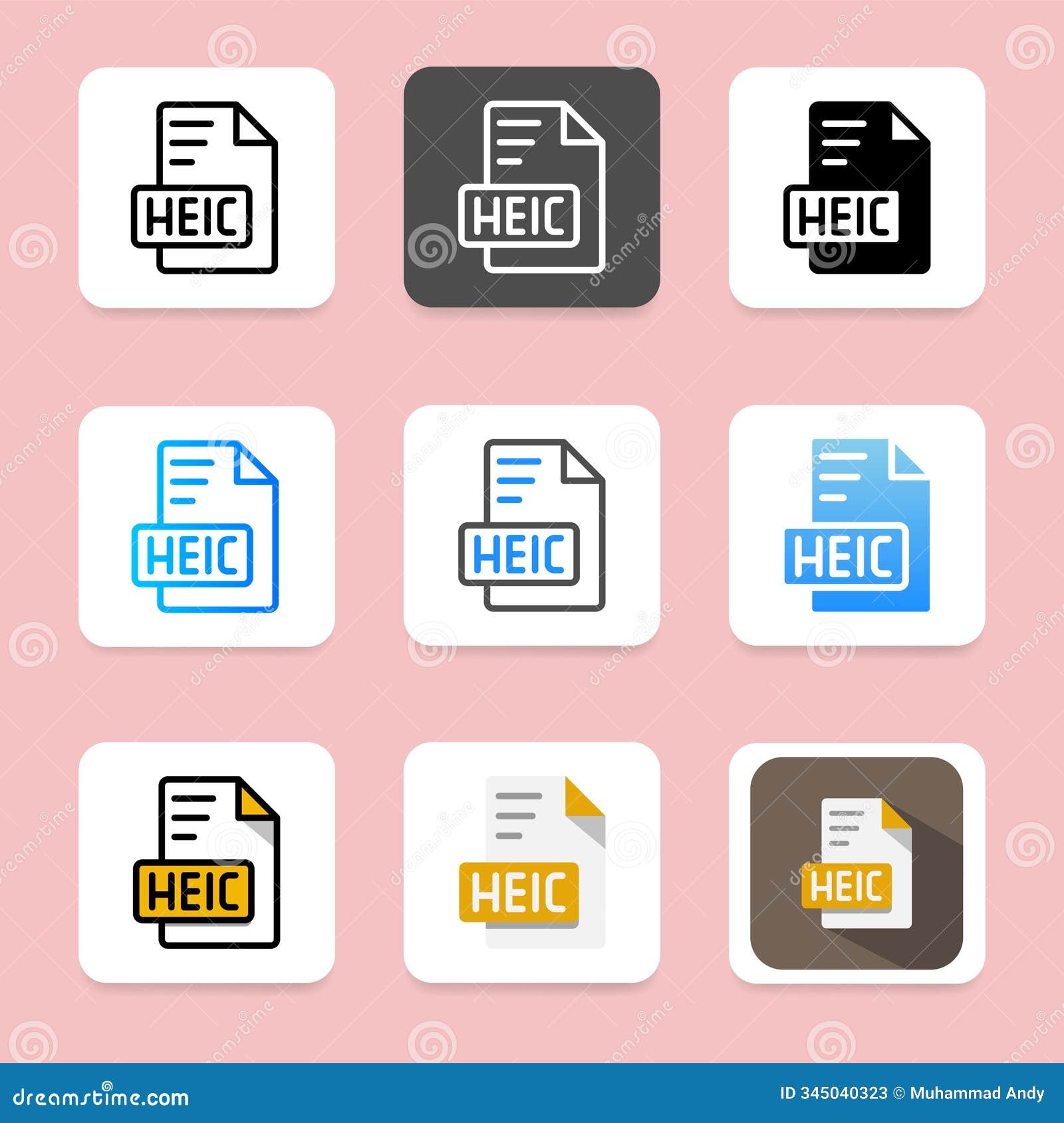 Set Heic File Format Icons. Extension, Document File Type and Archive ...