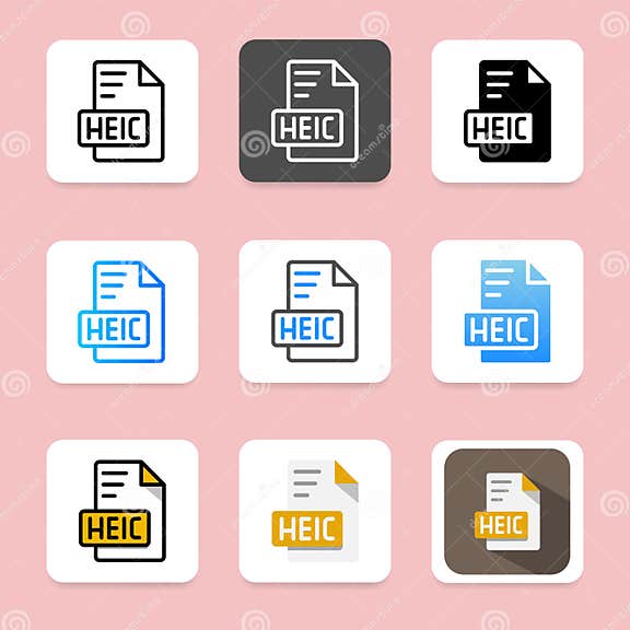Set Heic File Format Icons. Extension, Document File Type and Archive ...