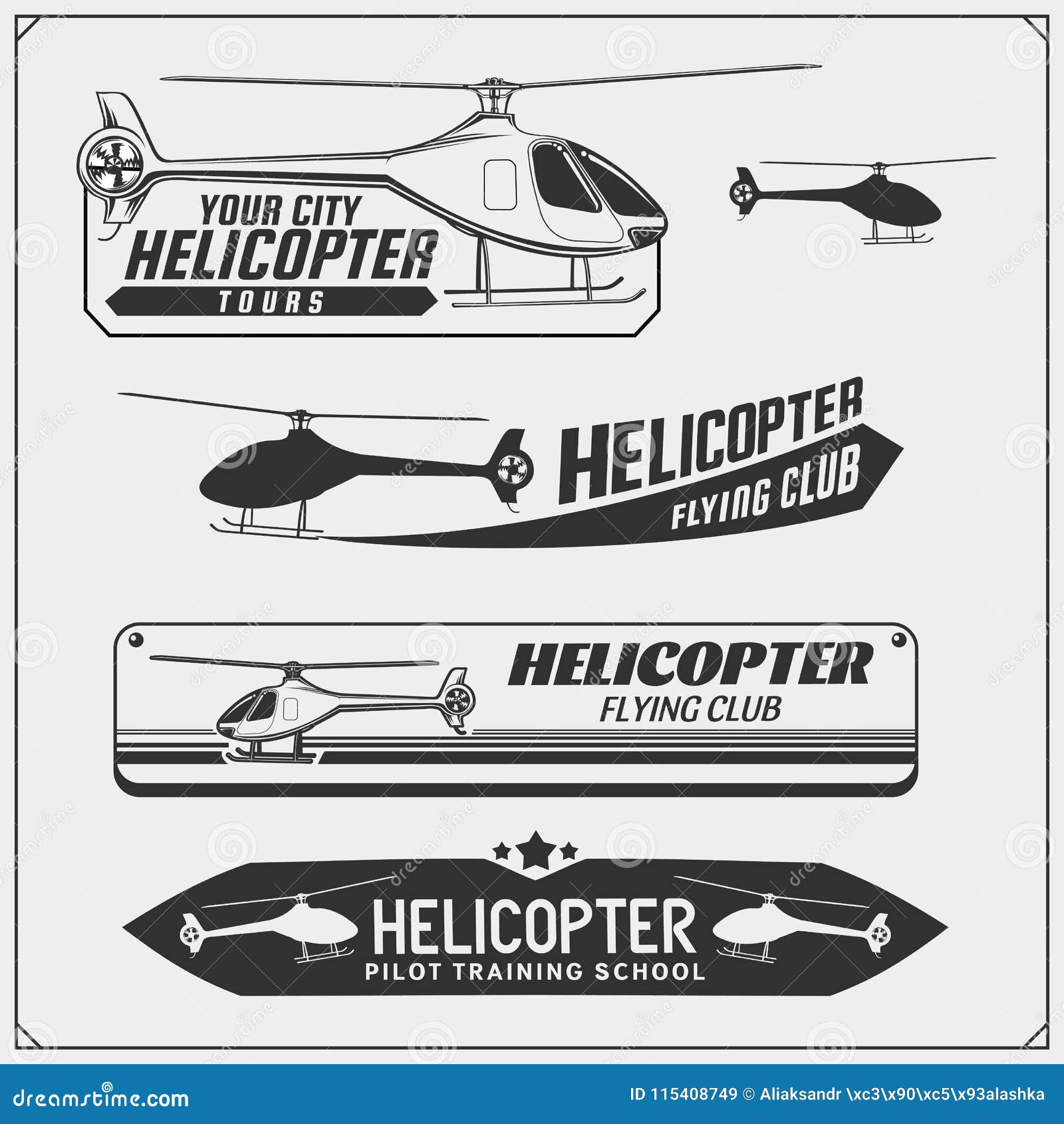 Set of Helicopter Emblems, Labels, Badges and Design Elements. Stock ...