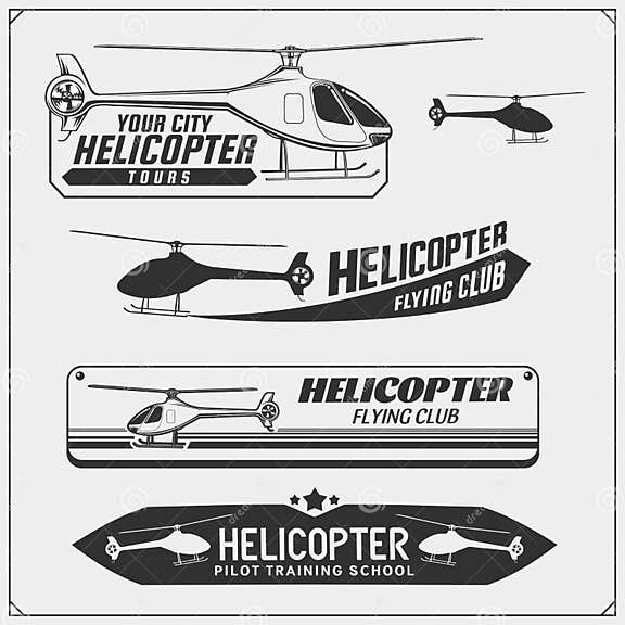 Set of Helicopter Emblems, Labels, Badges and Design Elements. Stock ...