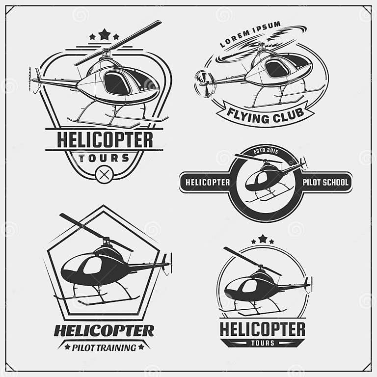 Set of Helicopter Emblems, Labels, Badges and Design Elements. Stock ...