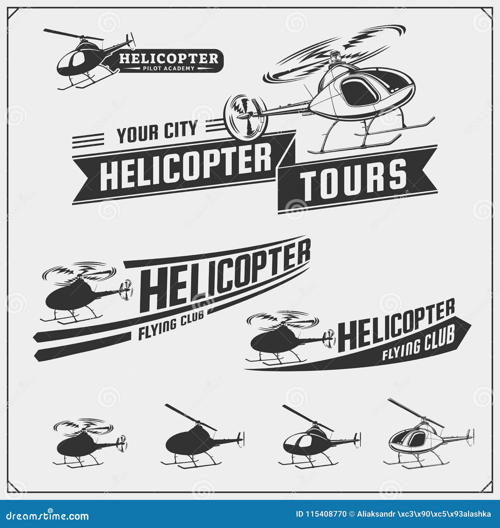 Set of Helicopter Emblems, Labels, Badges and Design Elements. Stock ...
