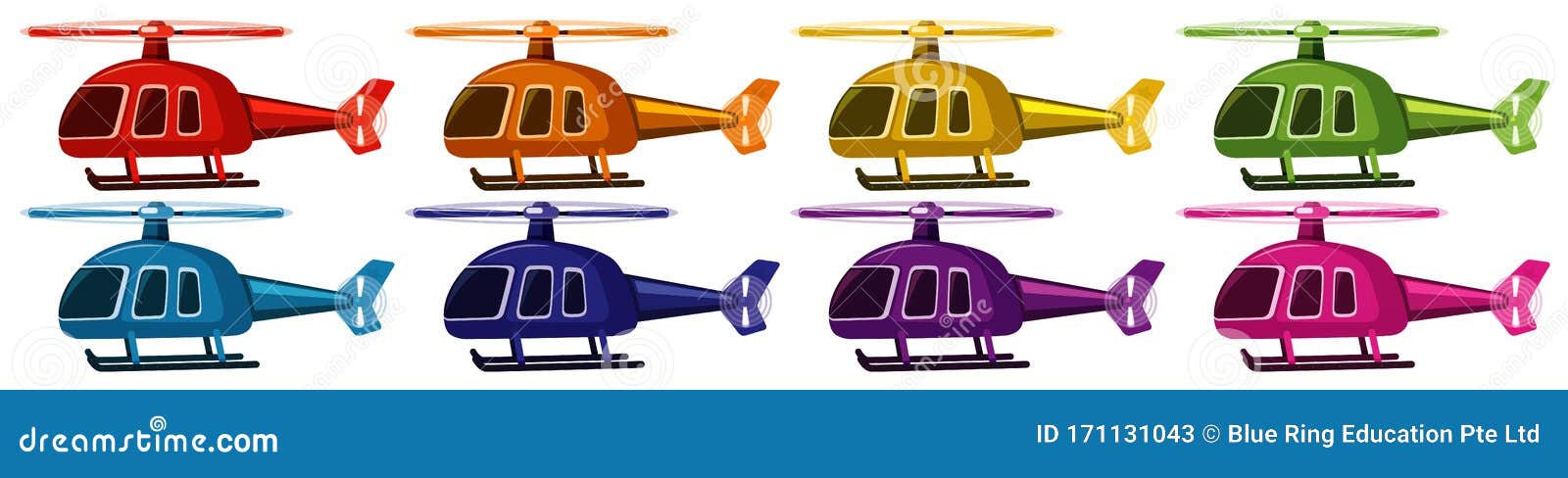 Set of Helicopters in Eight Colors Stock Illustration - Illustration of ...