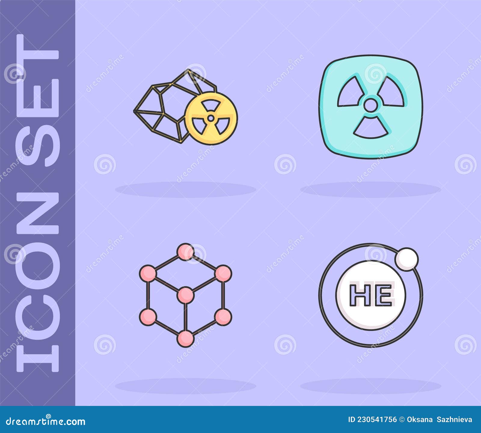 Set Helium, Radioactive, Molecule and Icon. Vector Stock Vector ...