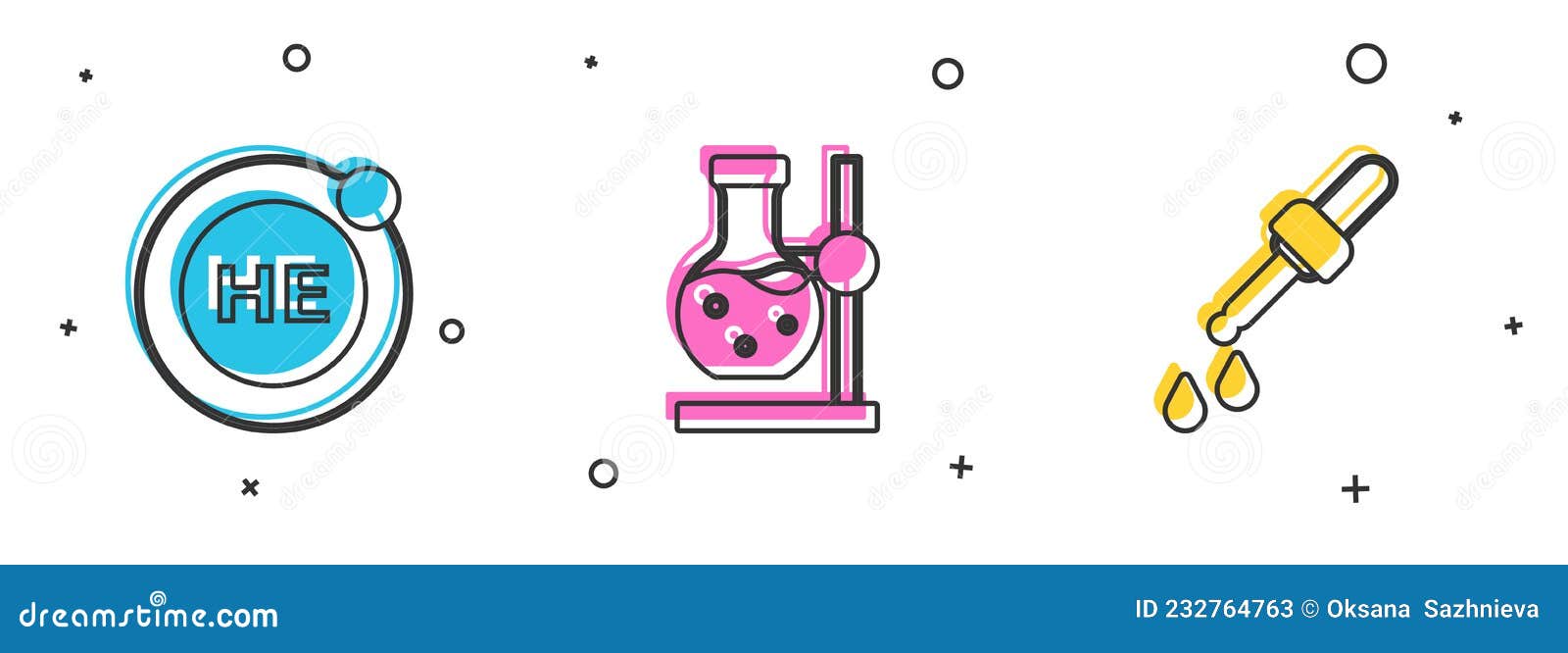 Set Helium, Test Tube Flask on Stand and Pipette Icon. Vector Stock ...