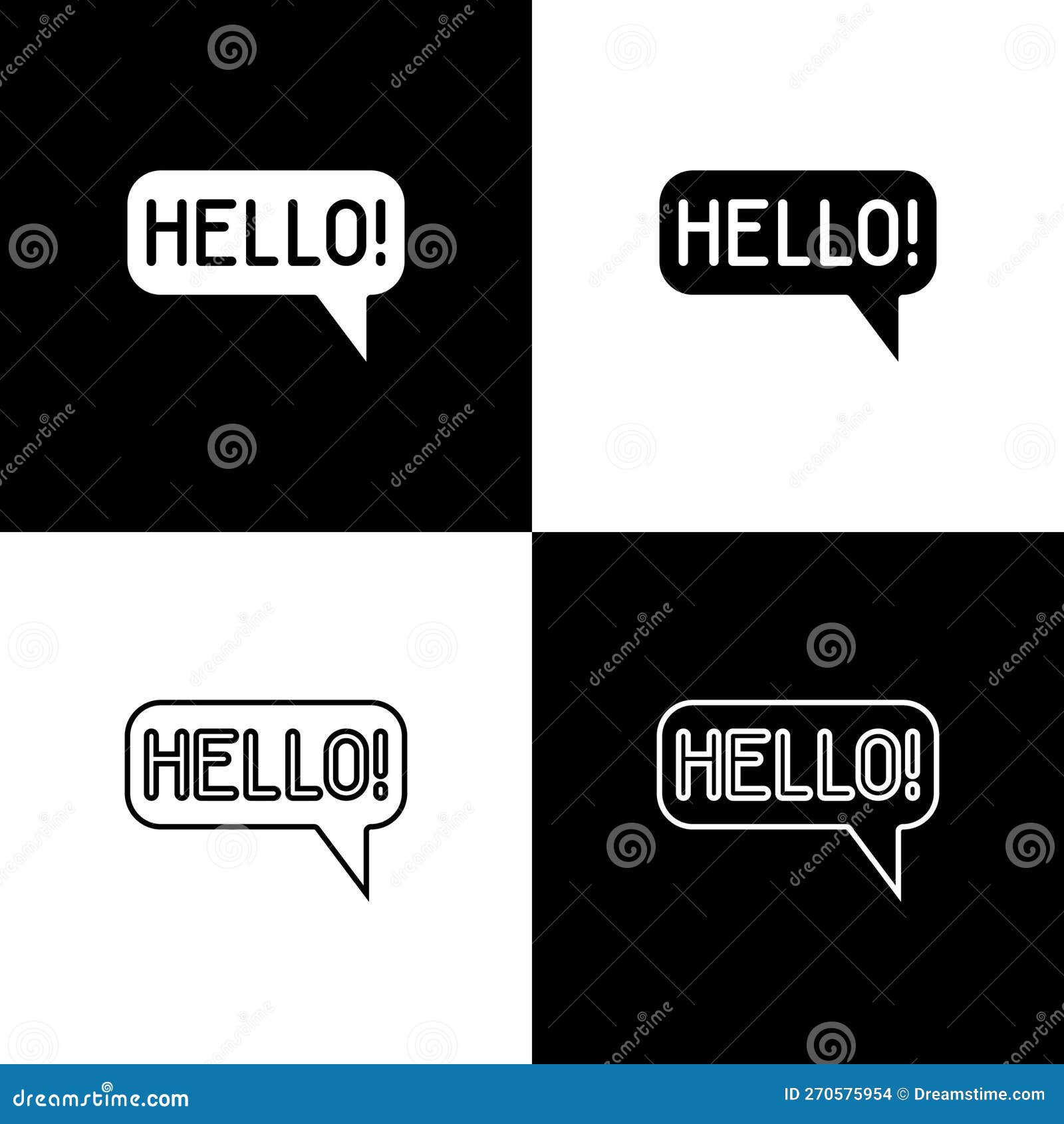 Set Hello in Different Languages Icon Isolated on Black and White ...