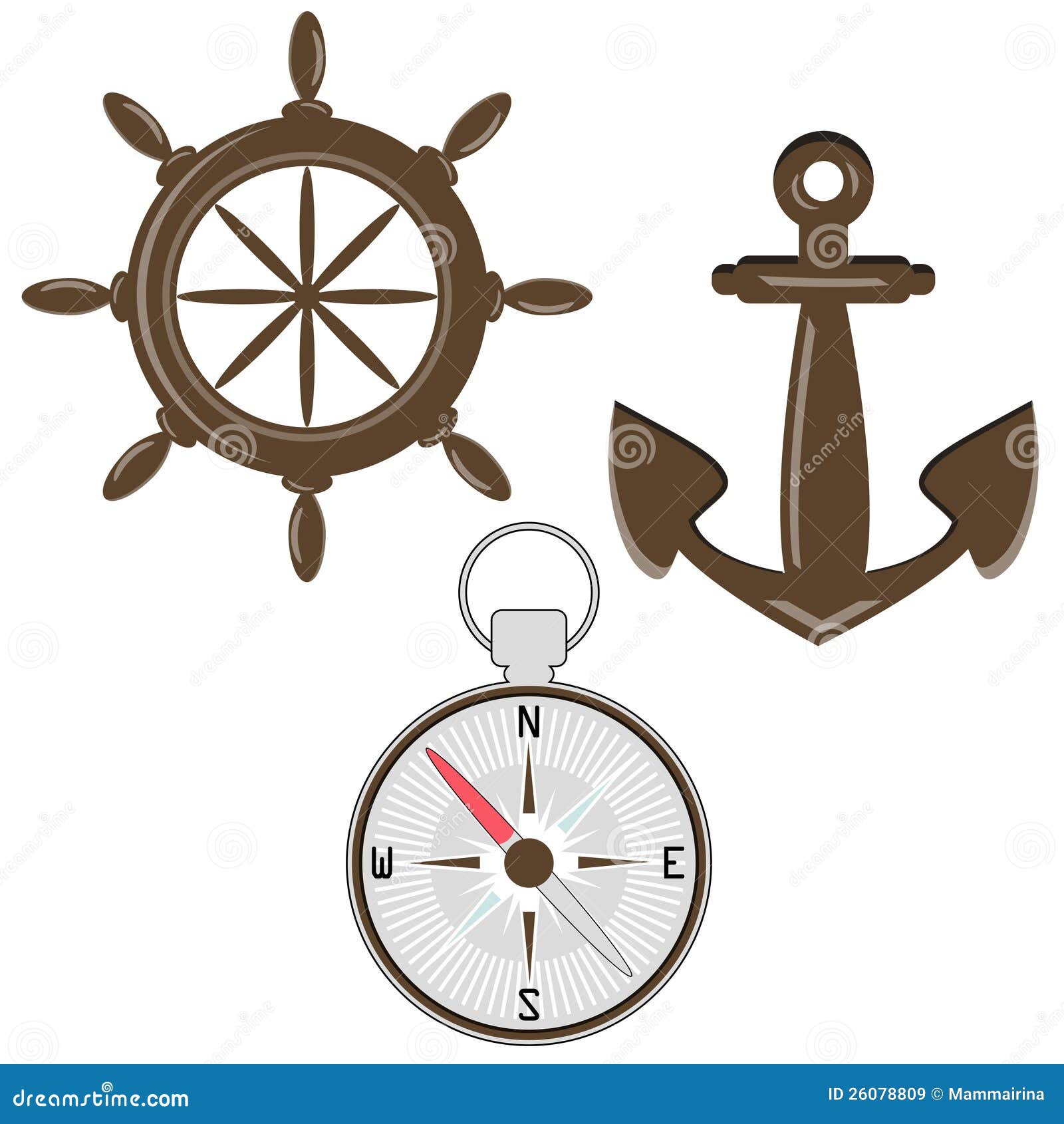 Set of Helm, Compass and Anchor Stock Vector - Illustration of chain ...