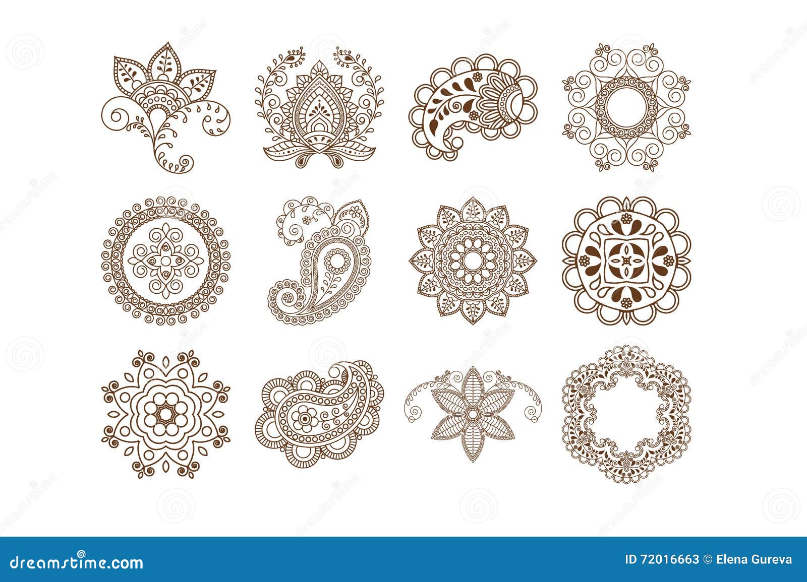 Set of Henna Elements Based on Traditional Asian Elements Paisley and ...