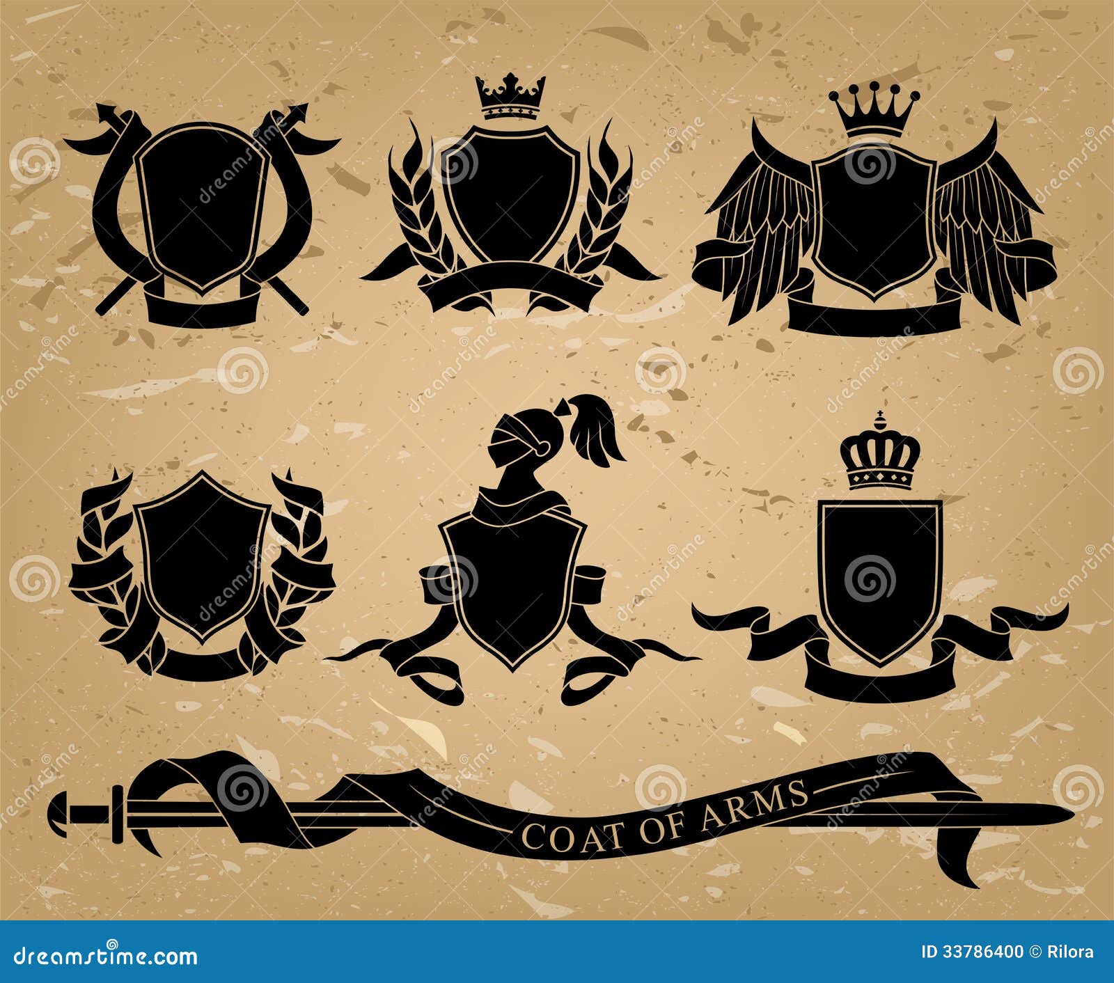 Set of Heraldic Black Emblems Stock Vector - Illustration of ornate ...