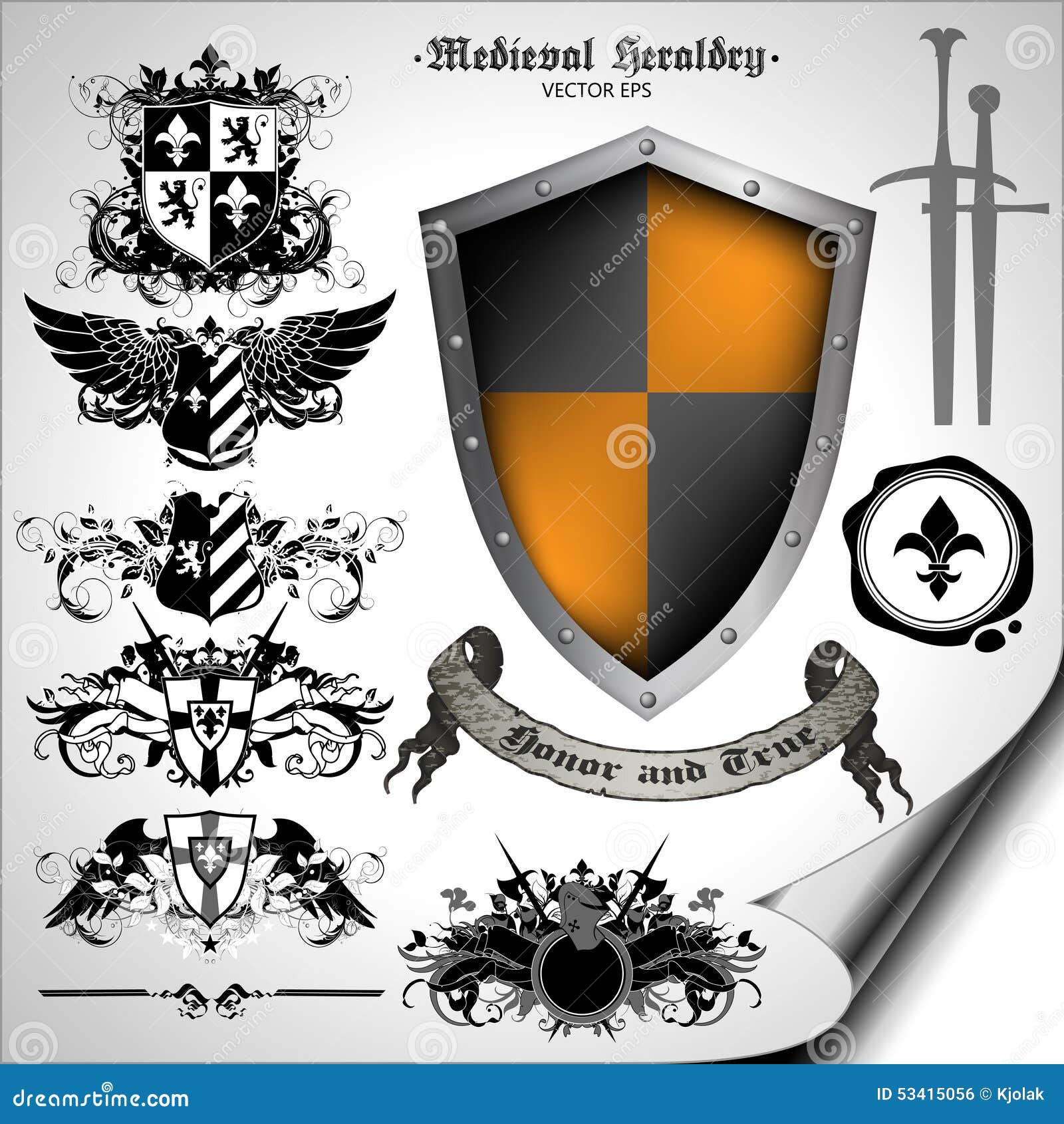 Heraldic Elements-shell, Flower And Tape. Gerb Design Ribbon, Classic ...