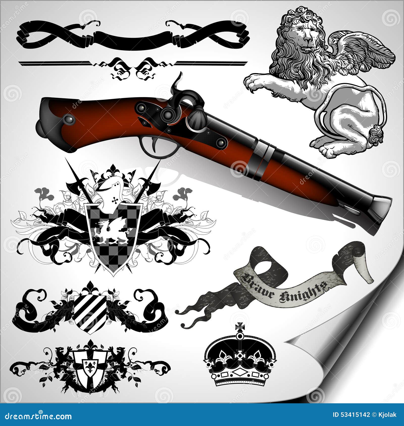 Heraldic Elements-shell, Flower And Tape. Gerb Design Ribbon, Classic ...