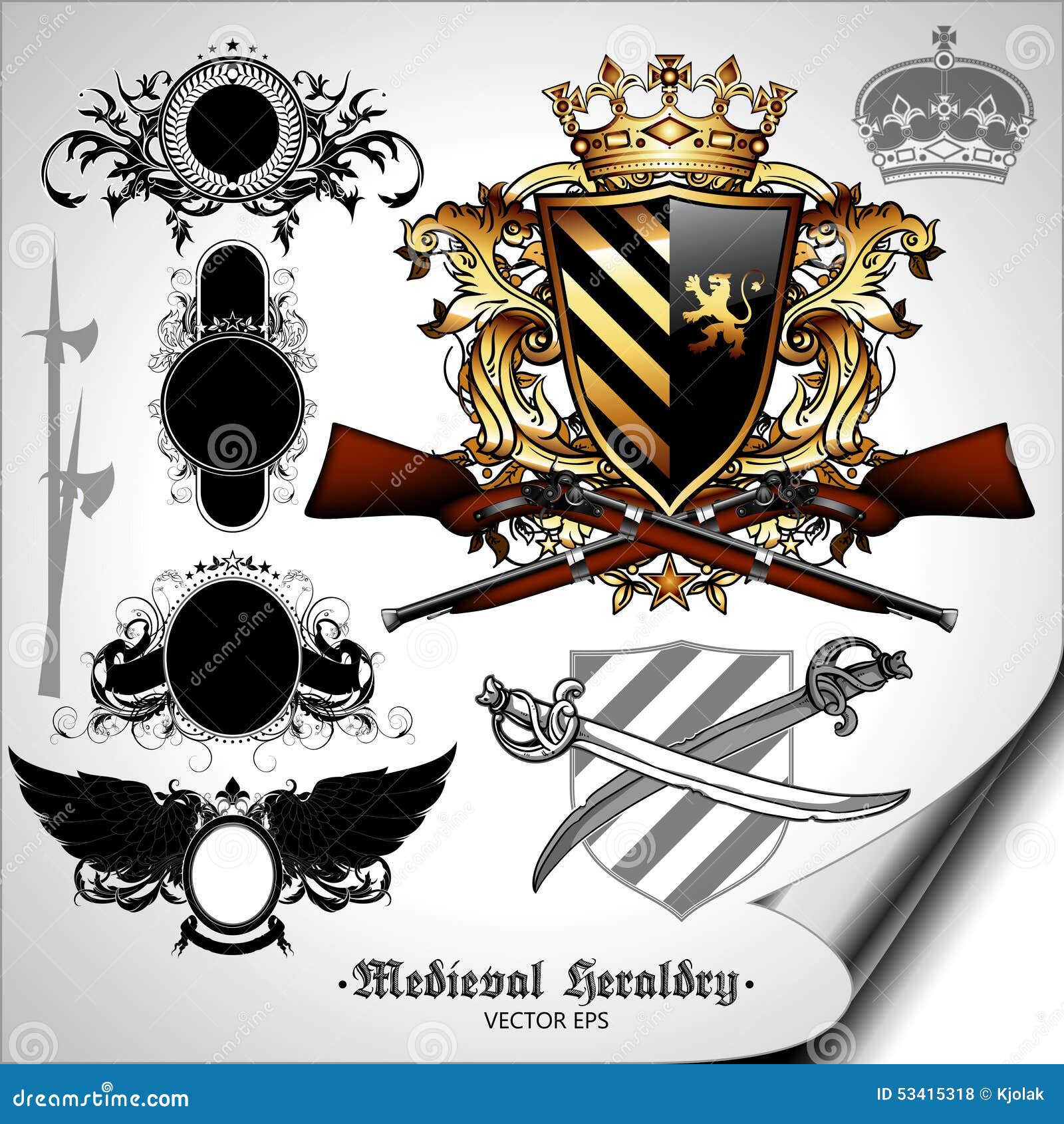 Set of heraldic elements stock vector. Illustration of saber - 53415318