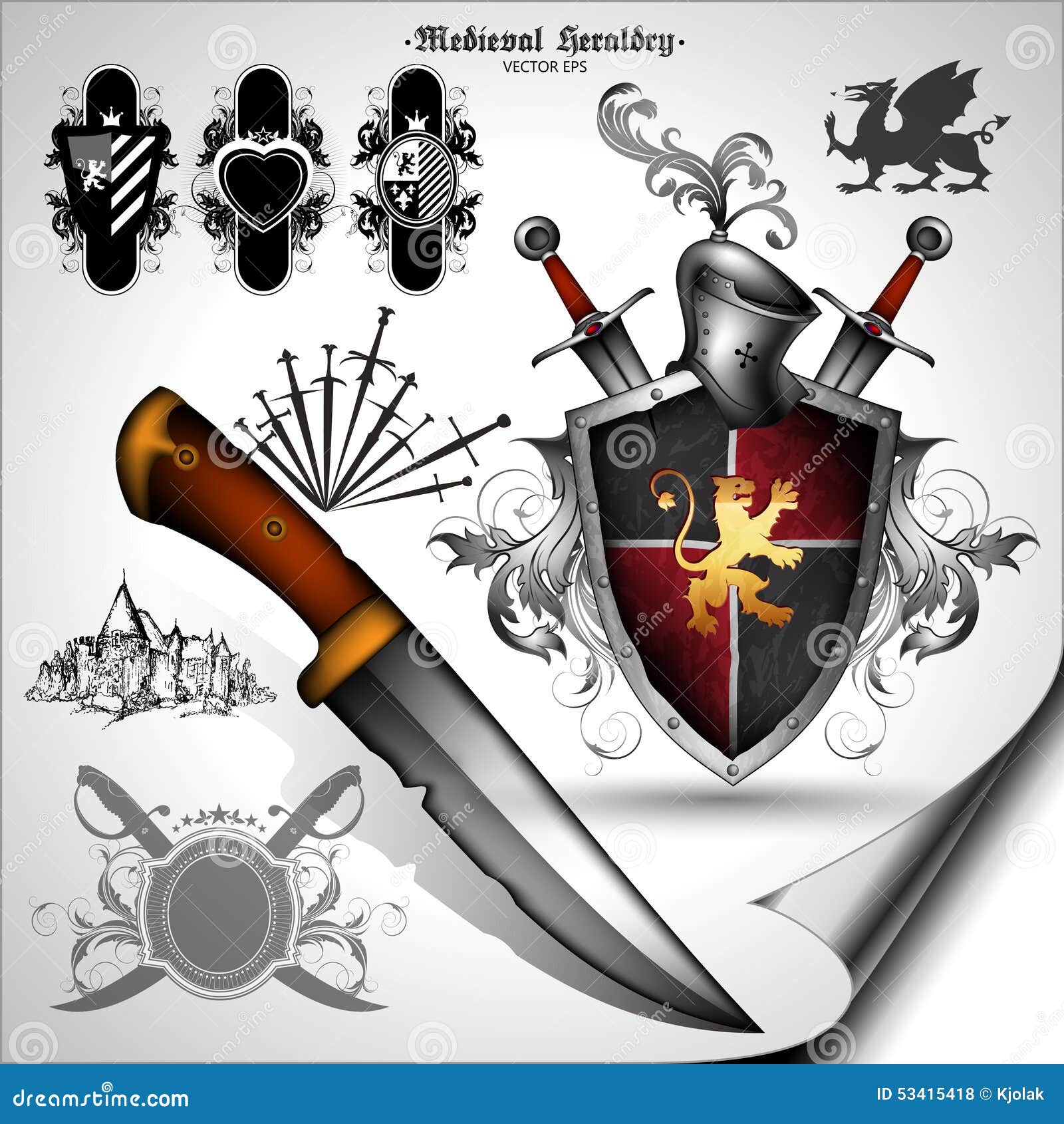Set of heraldic elements stock vector. Illustration of design - 53415418