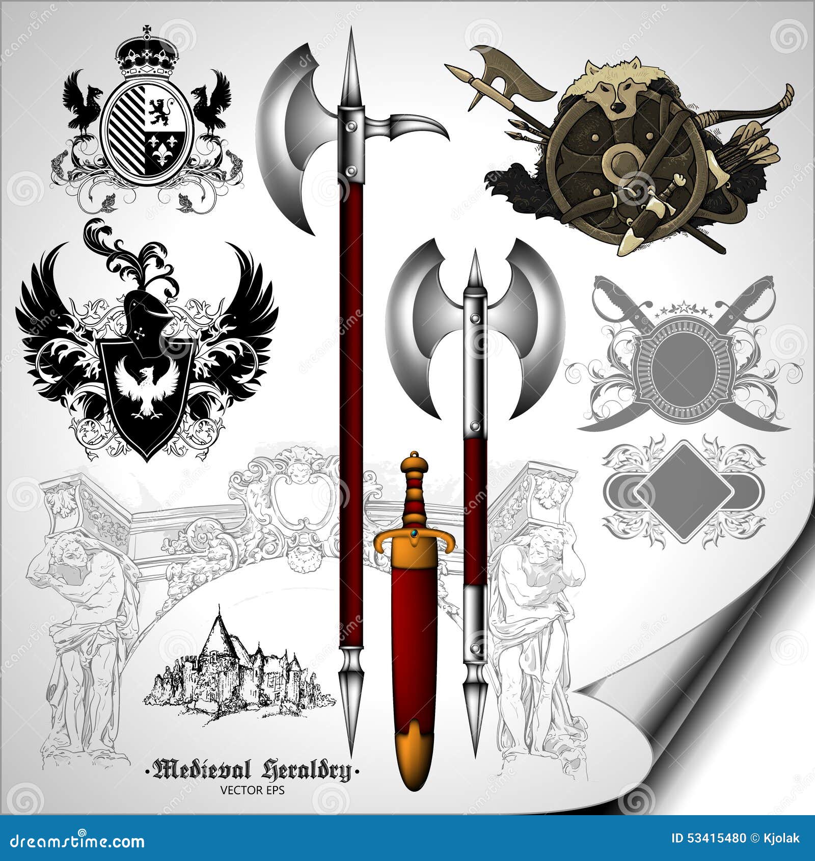 Heraldic Elements-shell, Flower And Tape. Gerb Design Ribbon, Classic ...