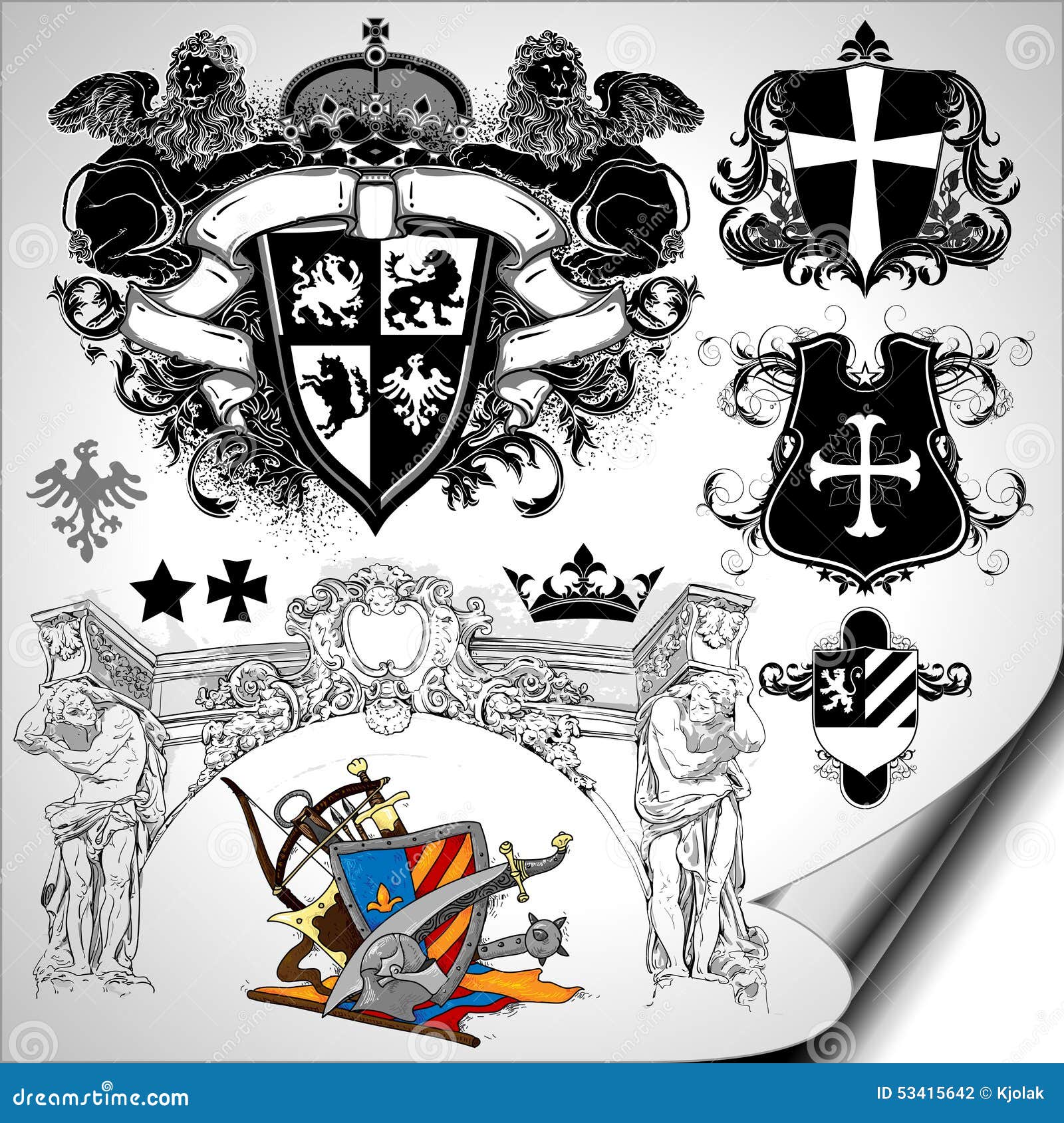 Heraldic Elements-shell, Flower And Tape. Gerb Design Ribbon, Classic ...