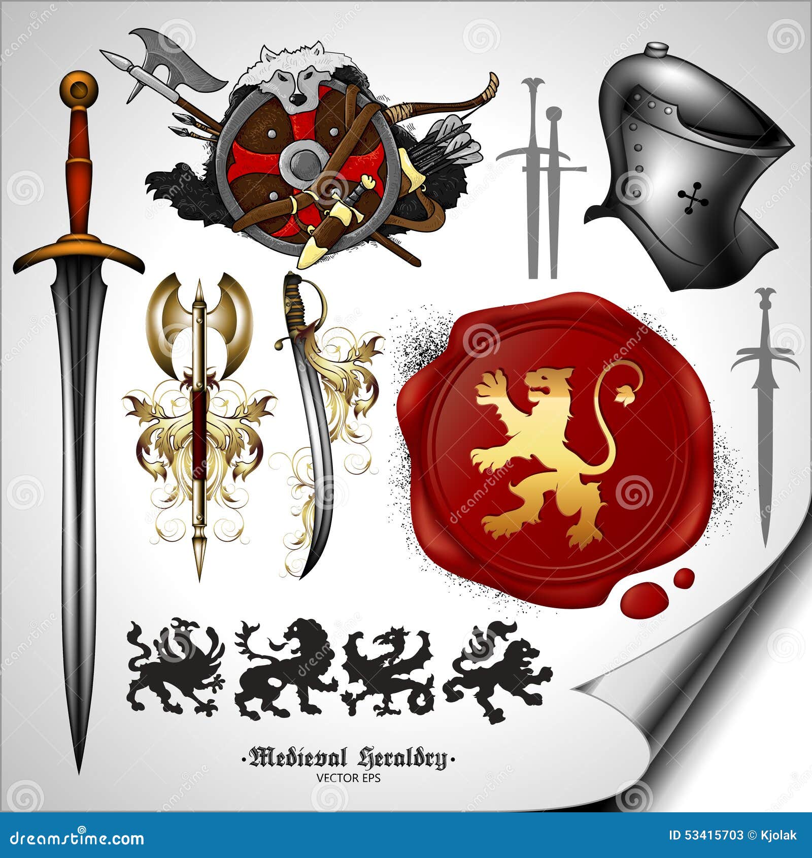 Heraldic Elements-shell, Flower And Tape. Gerb Design Ribbon, Classic ...