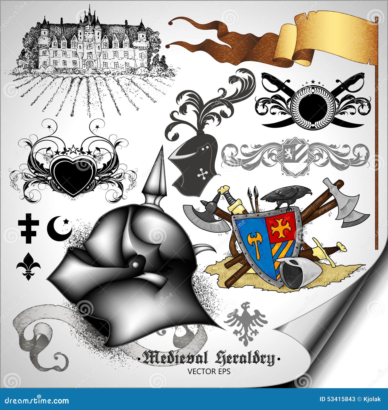 Heraldic Elements-shell, Flower And Tape. Gerb Design Ribbon, Classic ...