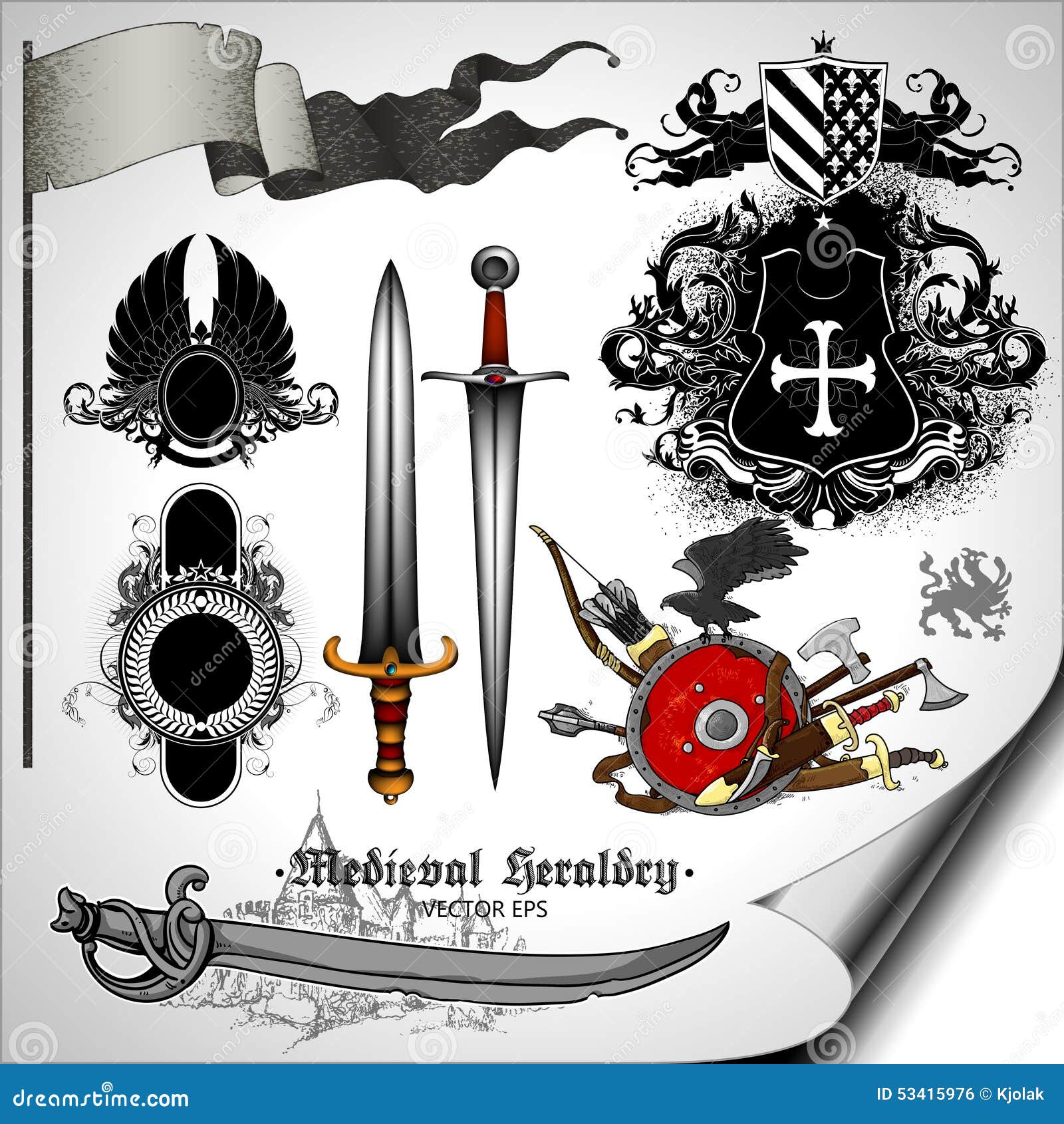 Set of heraldic elements stock vector. Illustration of decorative ...