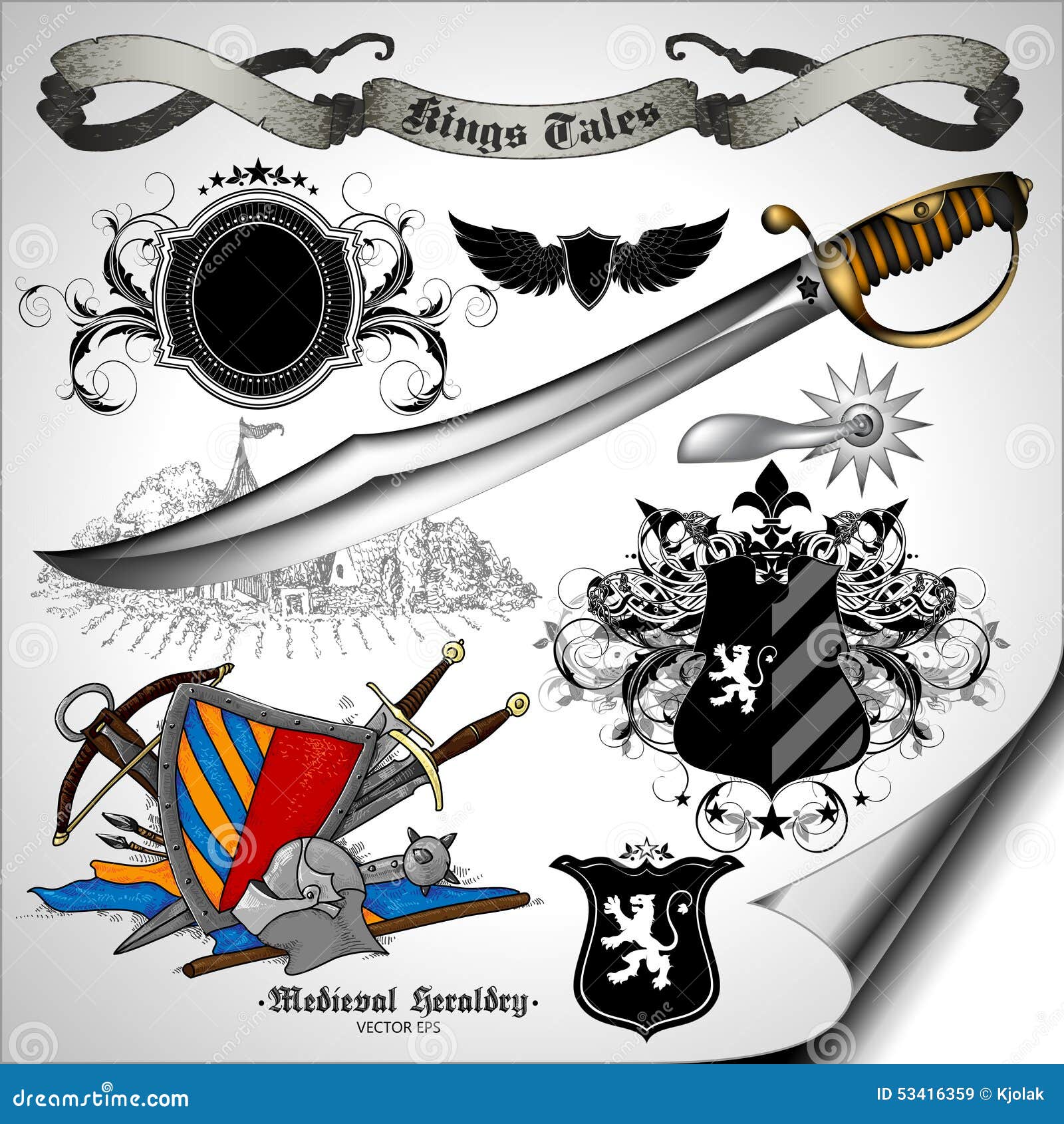 Heraldic Elements-shell, Flower And Tape. Gerb Design Ribbon, Classic ...