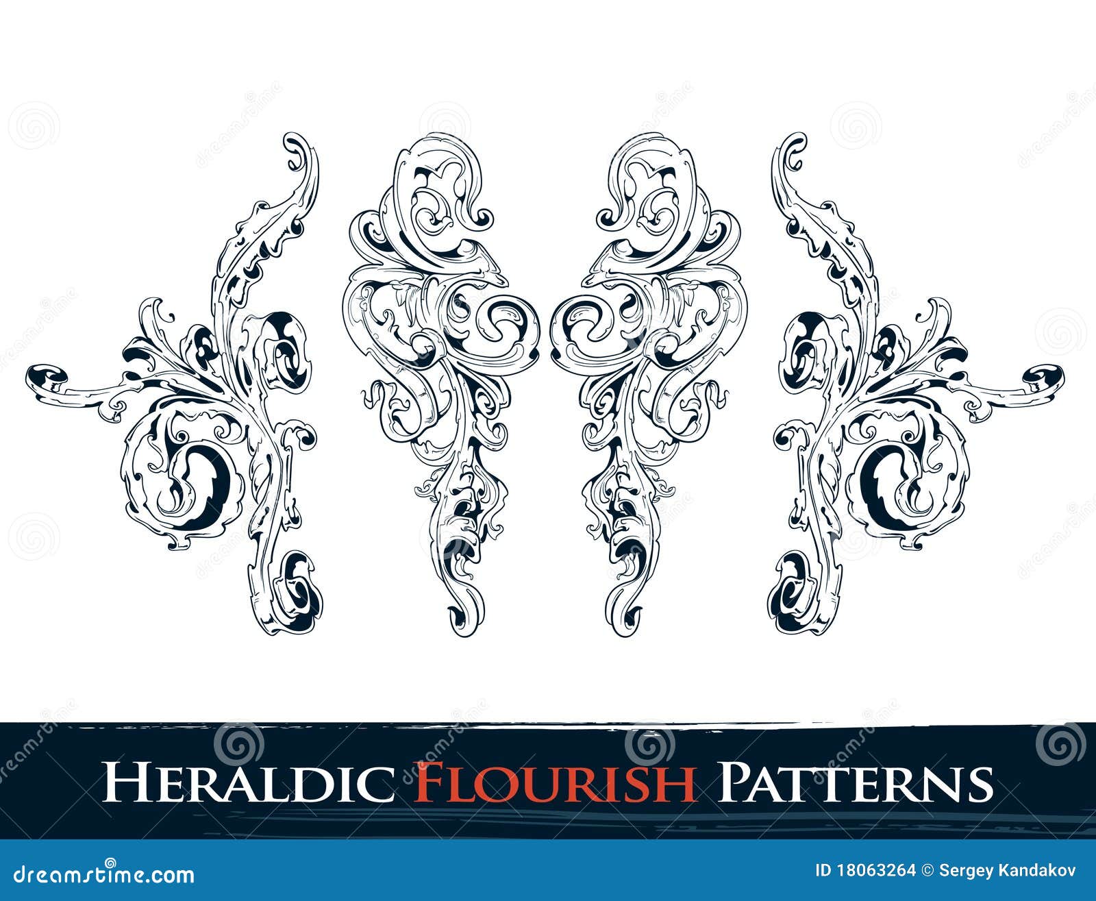Set of Heraldic Flourish Patterns Stock Vector - Illustration of clip ...
