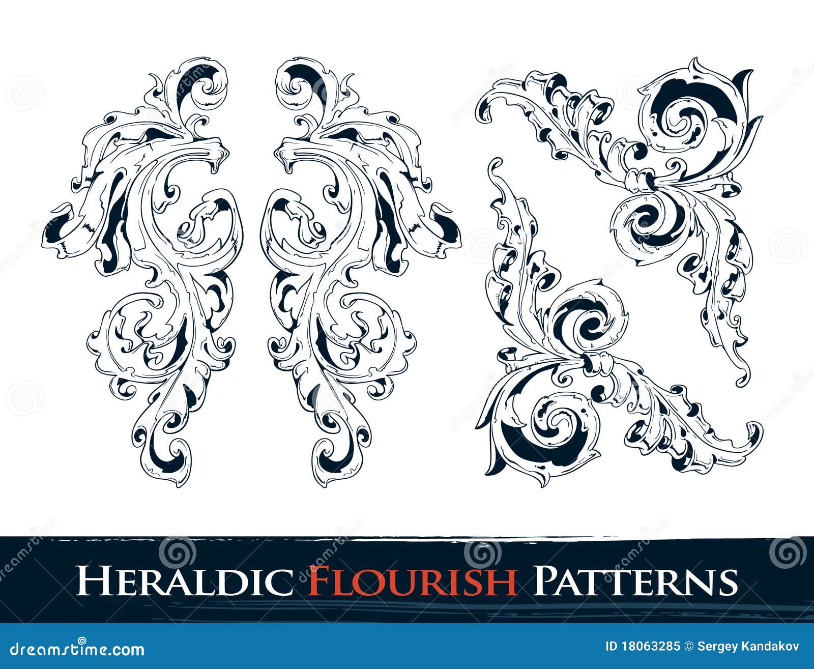 Set of Heraldic Flourish Patterns Stock Vector - Illustration of ...