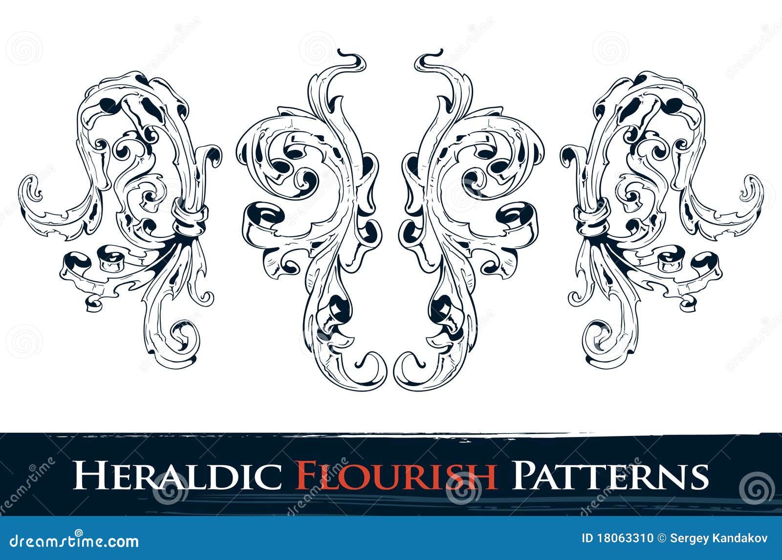 Set of Heraldic Flourish Patterns Stock Vector - Illustration of design ...