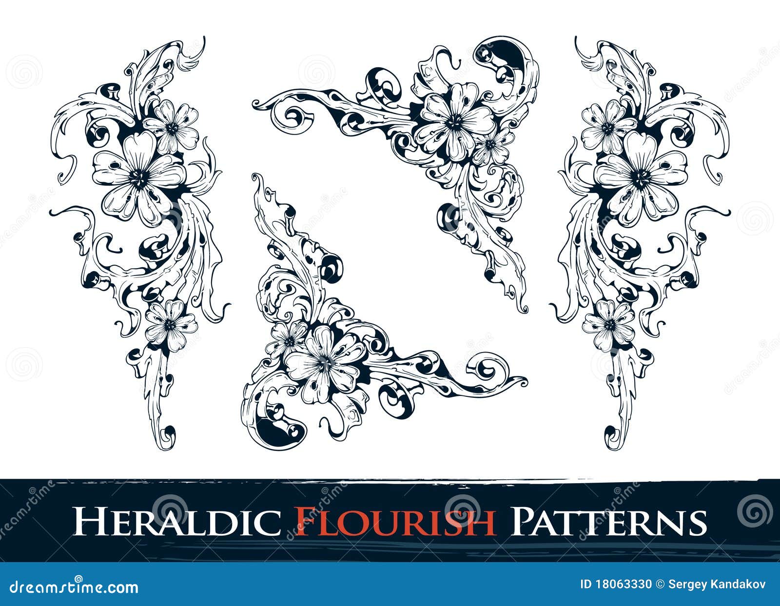 Set of Heraldic Flourish Patterns Stock Vector - Illustration of ...