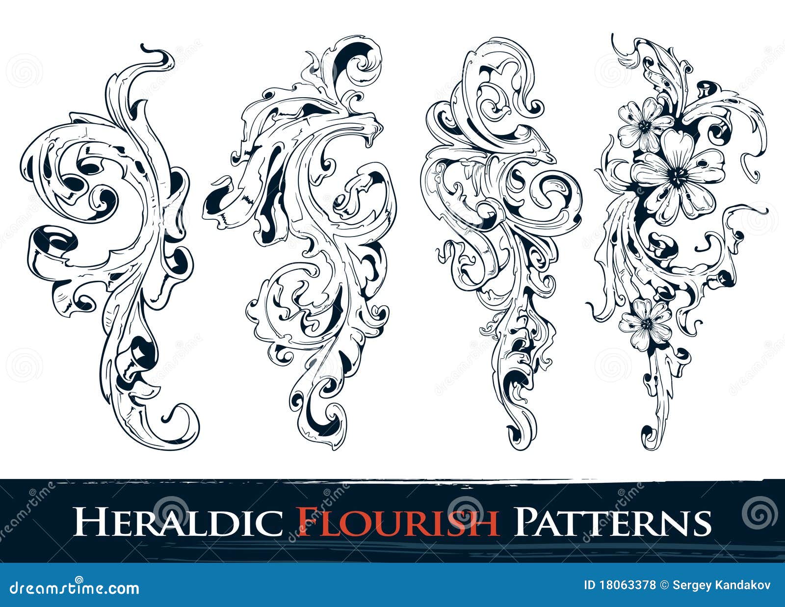 Set of Heraldic Flourish Patterns Stock Vector - Illustration of ...