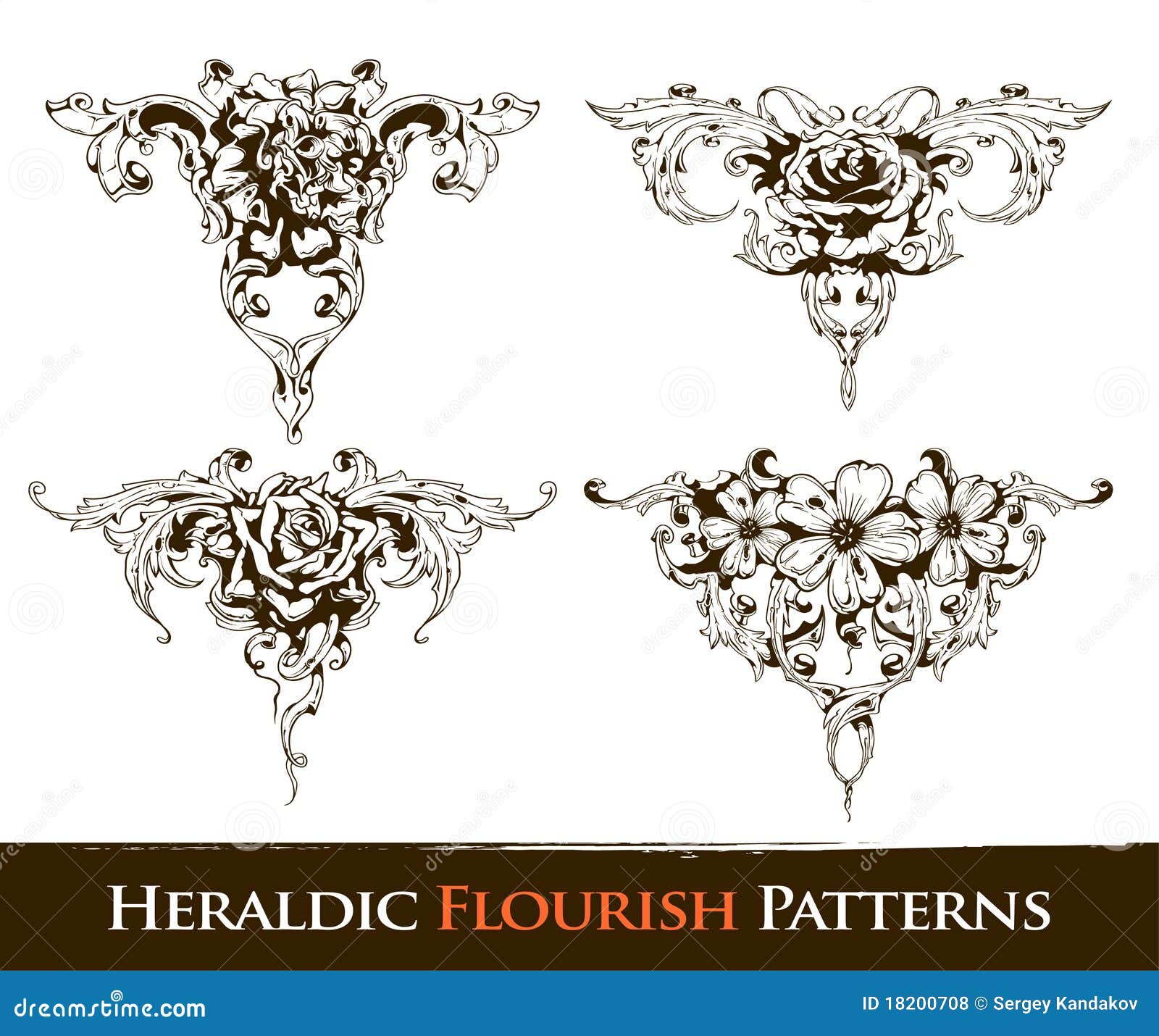 Set of Heraldic Flourish Patterns Stock Vector - Illustration of border ...