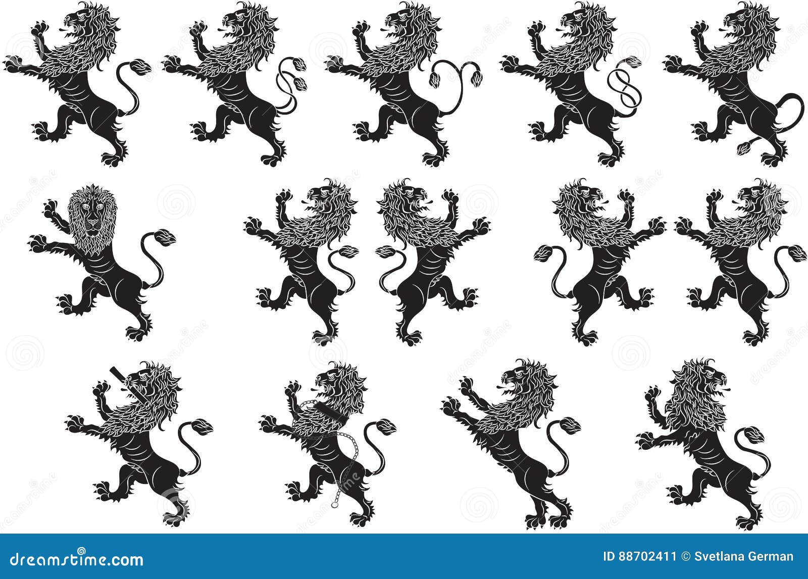 Heraldic Lions & Shields Silhouettes Vector Illustration ...
