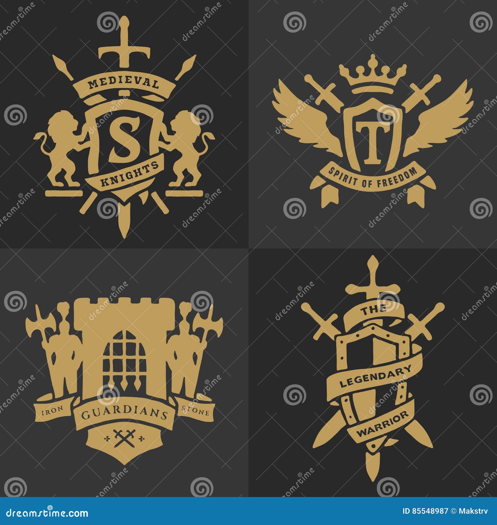 Set of Heraldic Medieval Emblems. Stock Vector - Illustration of armor ...