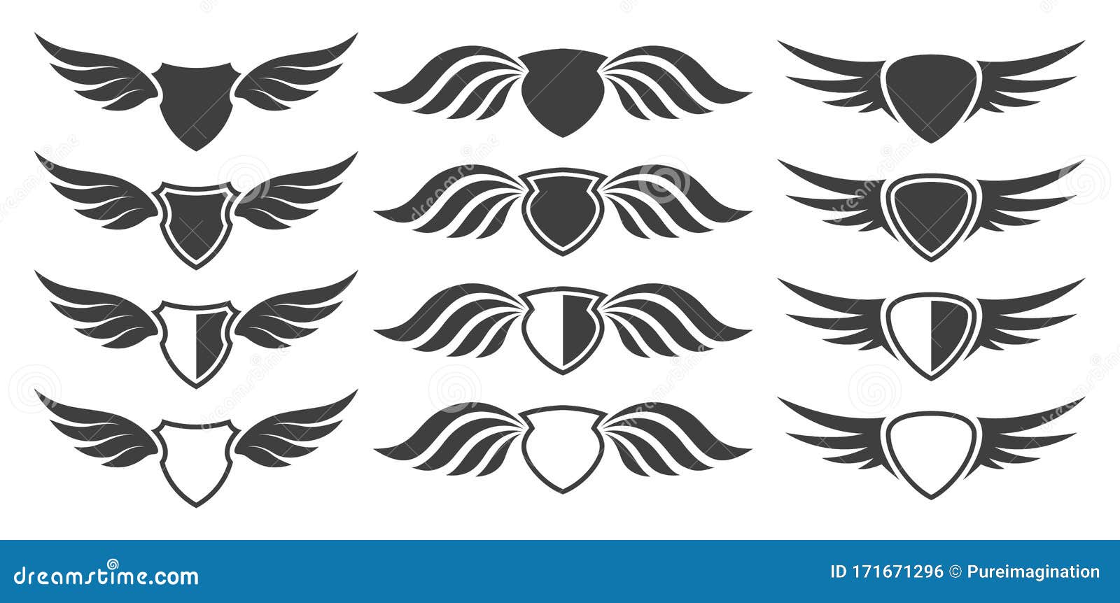 Set of Heraldic Shield with Wings on White Background Stock Vector ...