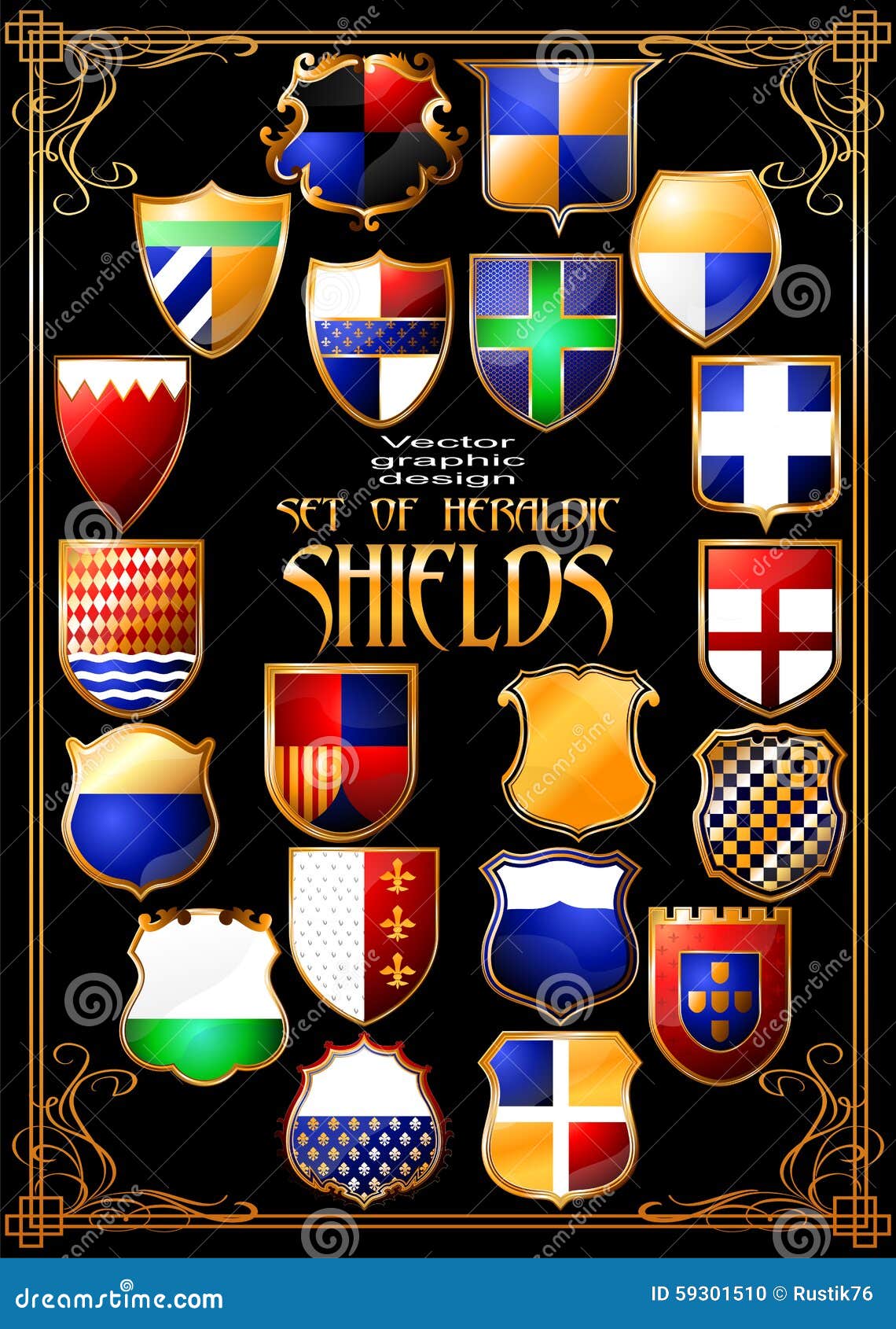 Set of Heraldic Shields. (Vector) Stock Illustration - Illustration of ...