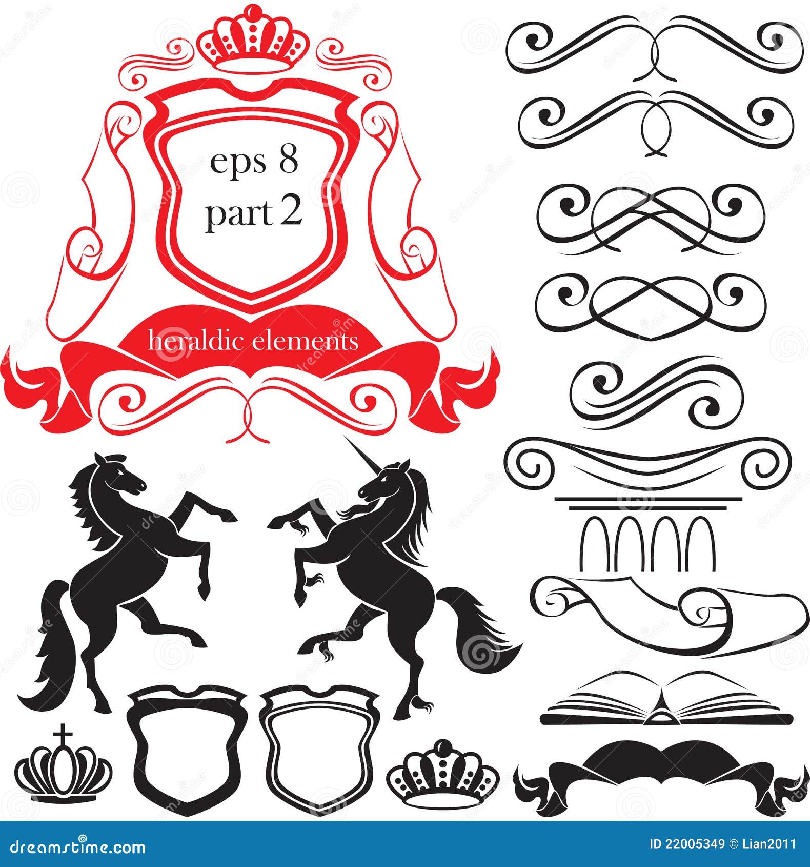 Set of Heraldic Silhouettes Elements Stock Vector - Illustration of ...